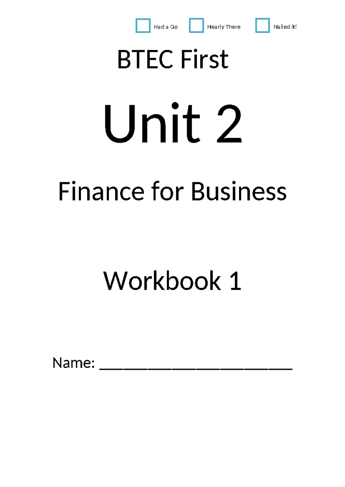 BTEC Level 2 Unit 2 Finance for Business Revision Workbook - Studocu