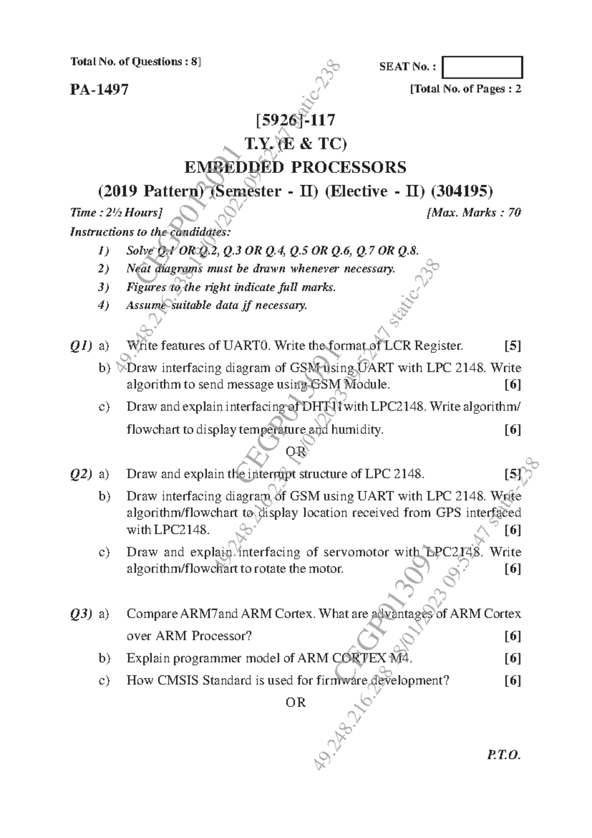 T.Y. (E TC) Embedded Processors Exam Notes (304195) - Studocu
