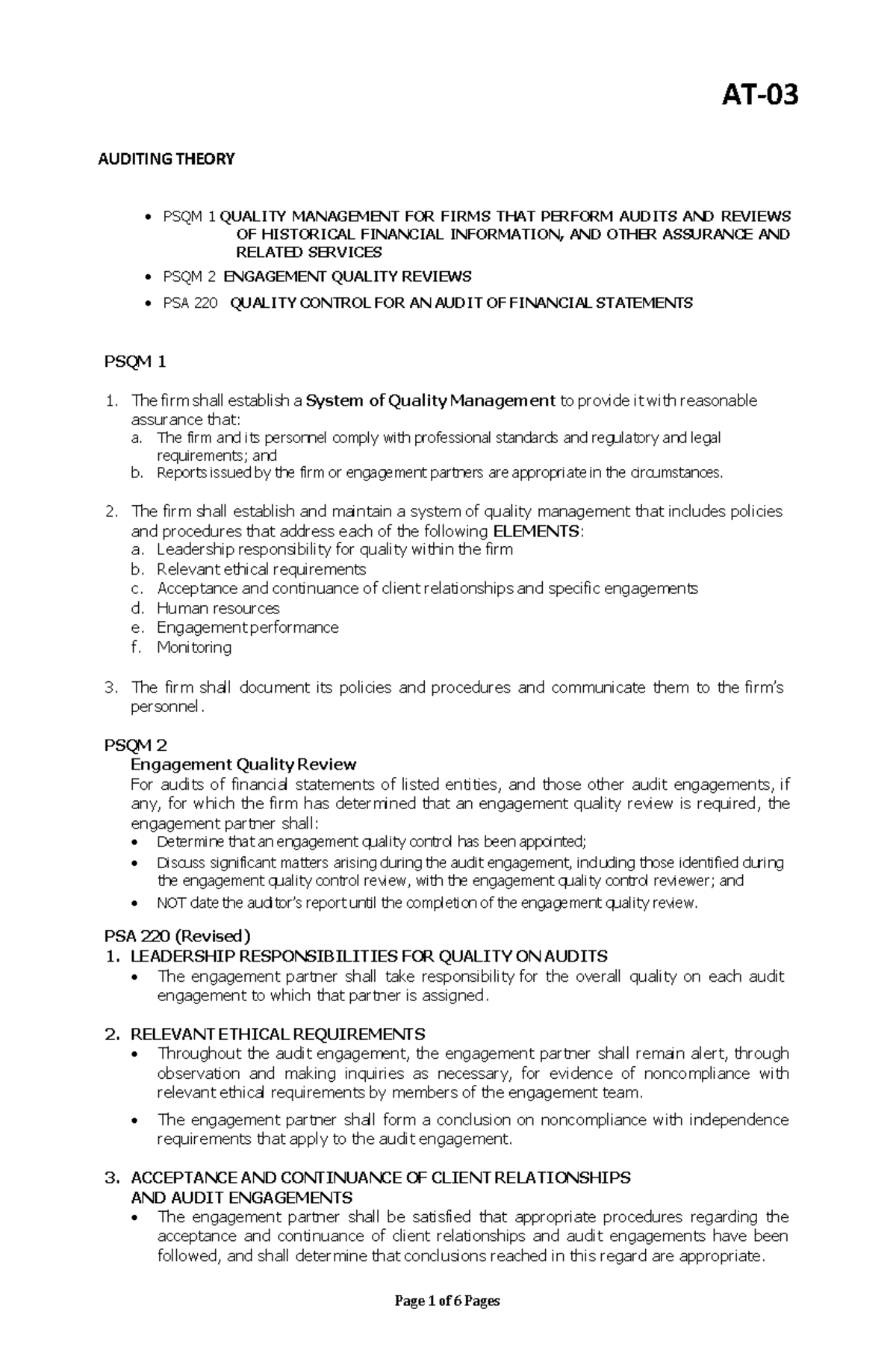 Quality Management in Auditing: PSQM 1 & PSQM 2 Overview - Studocu