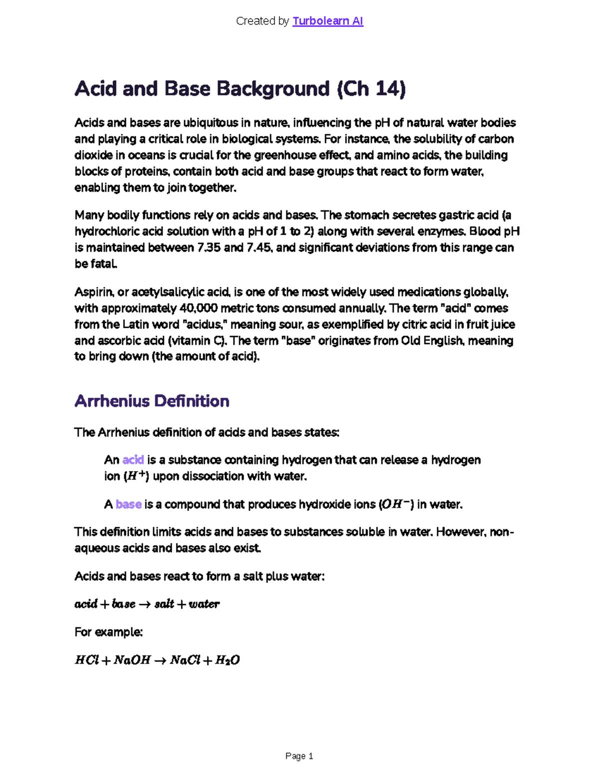 Lec6-note: Acids and Bases Overview (Ch 14) - Key Concepts and ...