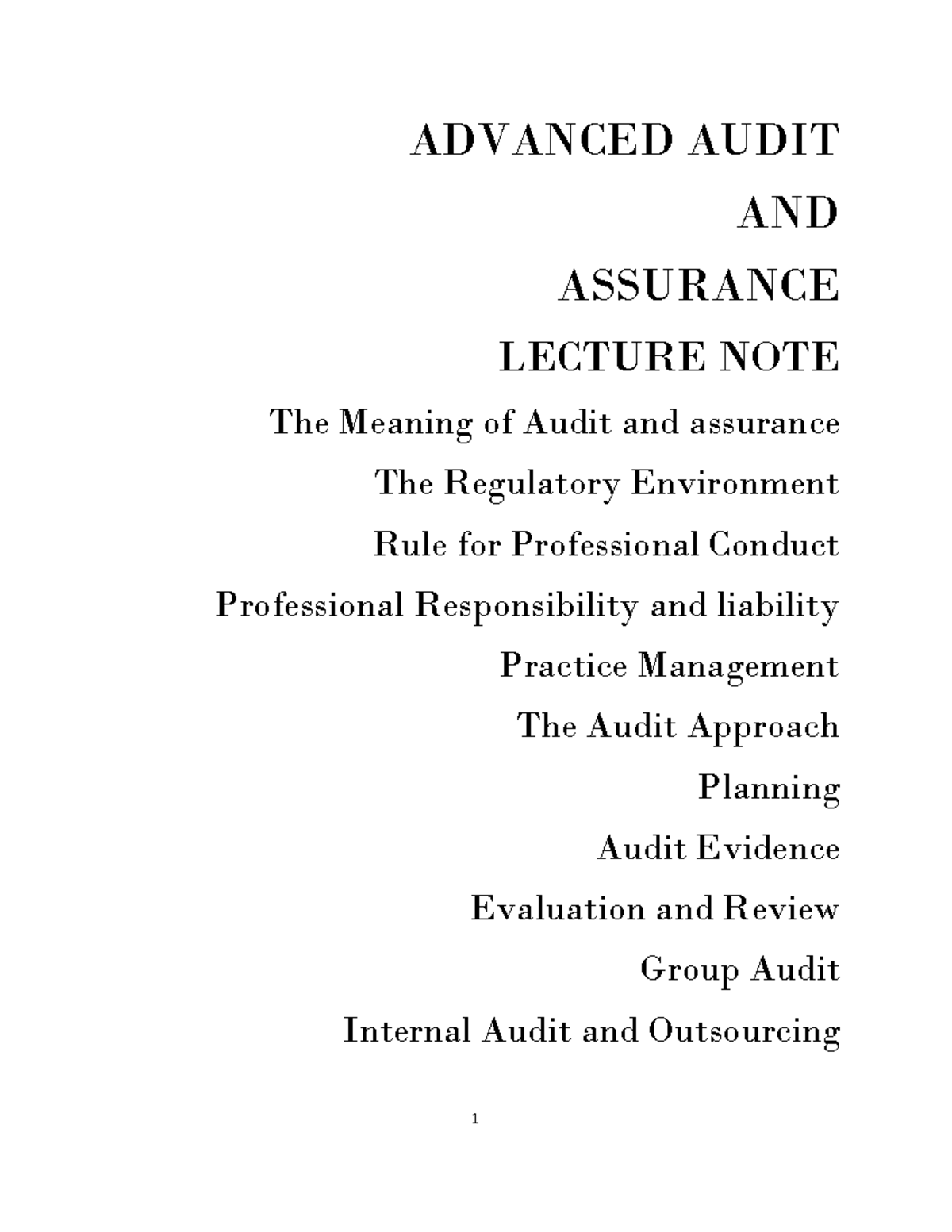 Advanced Audit & Assurance Lecture Notes: Key Concepts and Ethics - Studocu