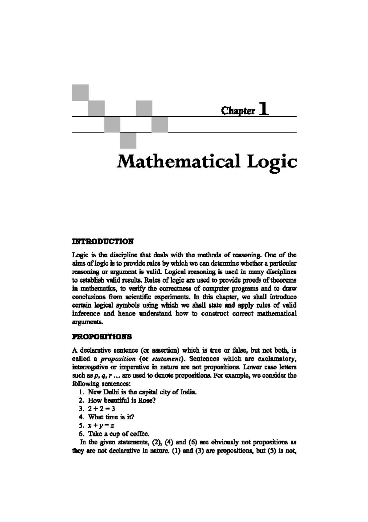 Mathematical Logic: Chapter 1 Overview and Propositions (Module 1 ...