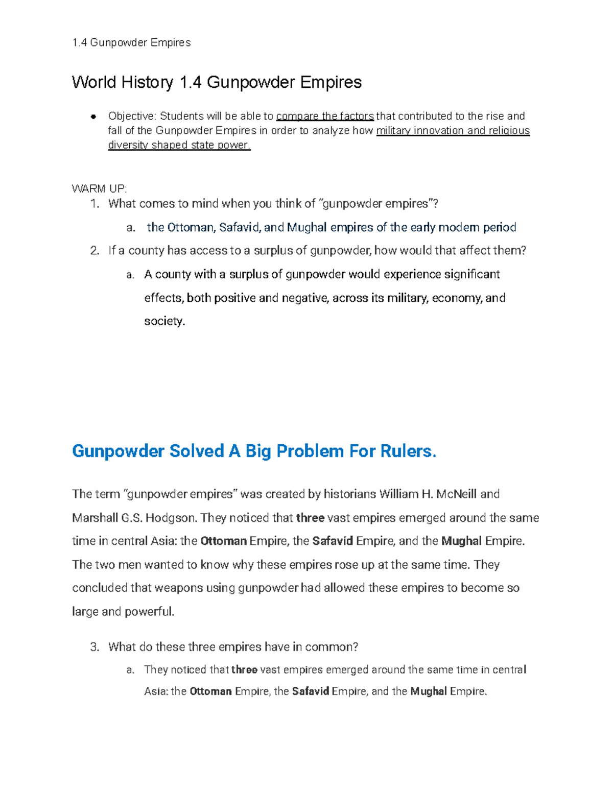 World History 1.4: Analyzing Gunpowder Empires' Rise and Fall - Studocu