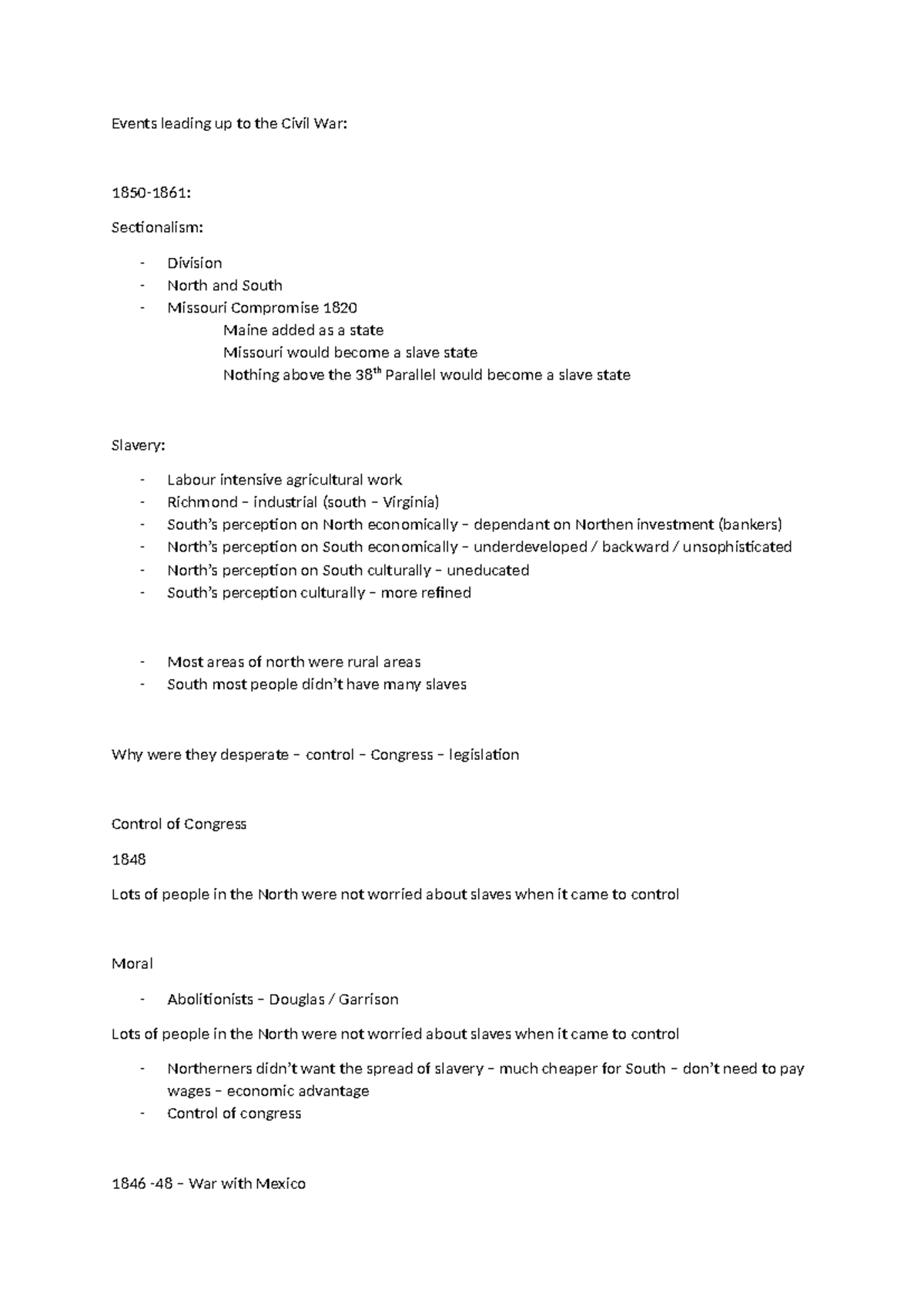 Civil War - CW Notes: Sectionalism, Compromises, and Key Events - Studocu