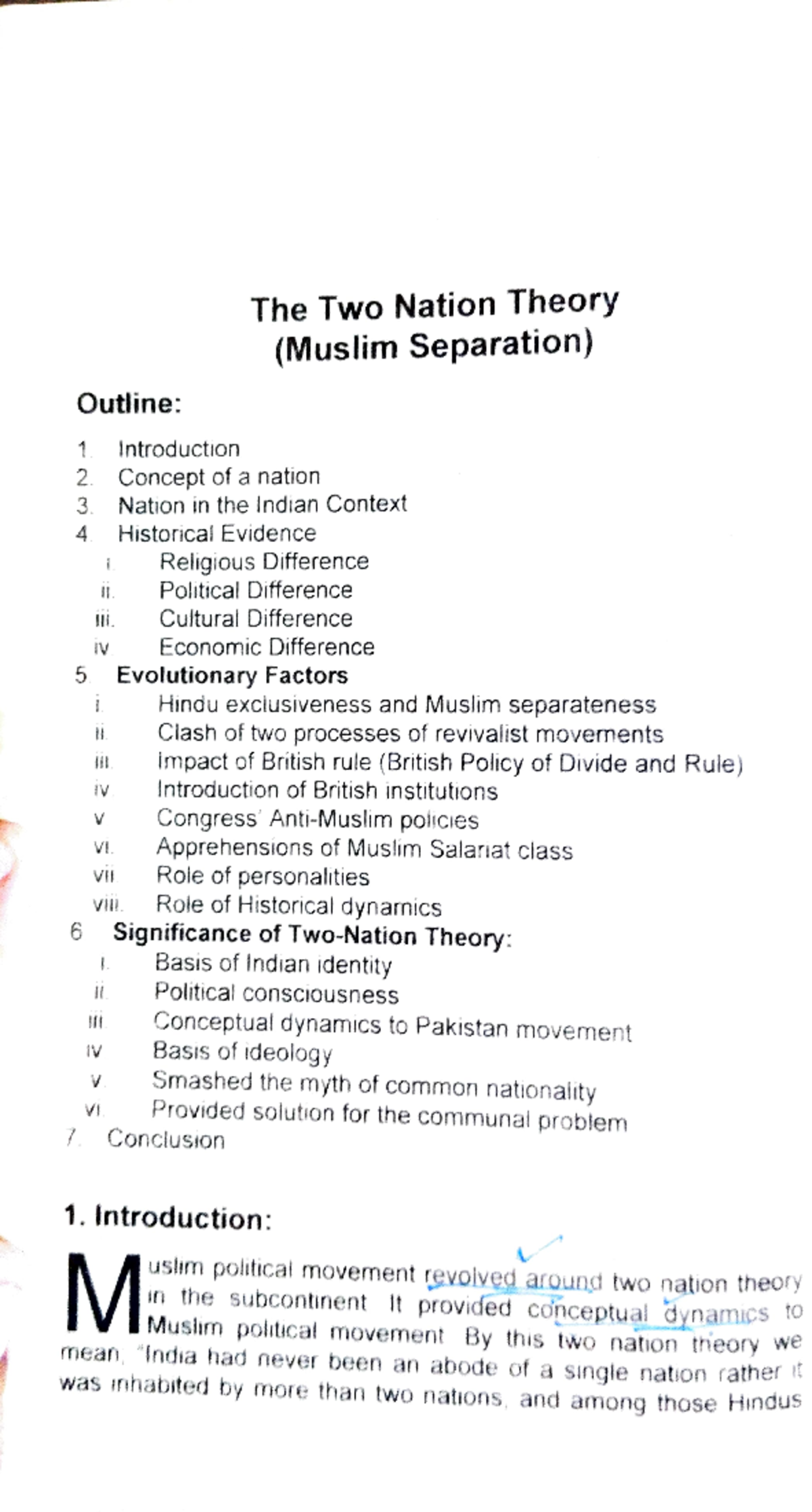 Exploring the Two Nation Theory: Historical Evidence & Significance - Studocu
