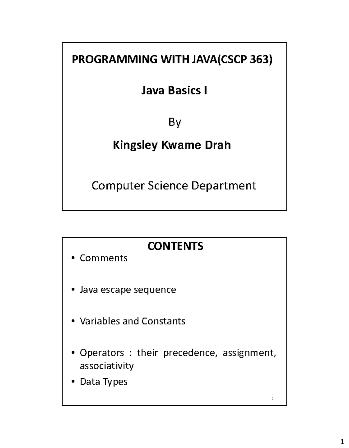 Programming WITH JAVA(CSCP 363)-Lecture 2 - PROGRAMMING WITH JAVA(CSCP ...