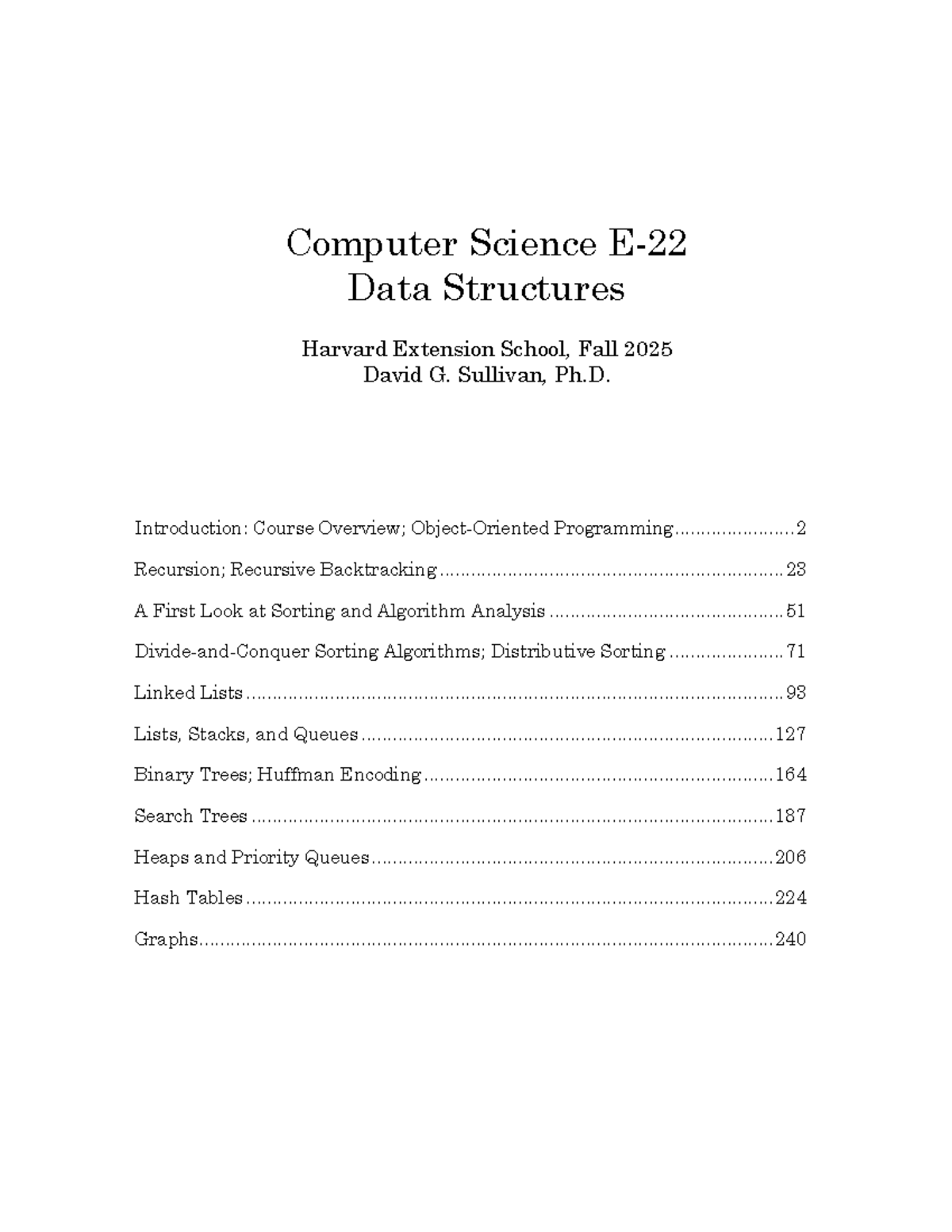CSCI E-22 Lecture Notes: Data Structures & Algorithms, Fall 2025 - Studocu