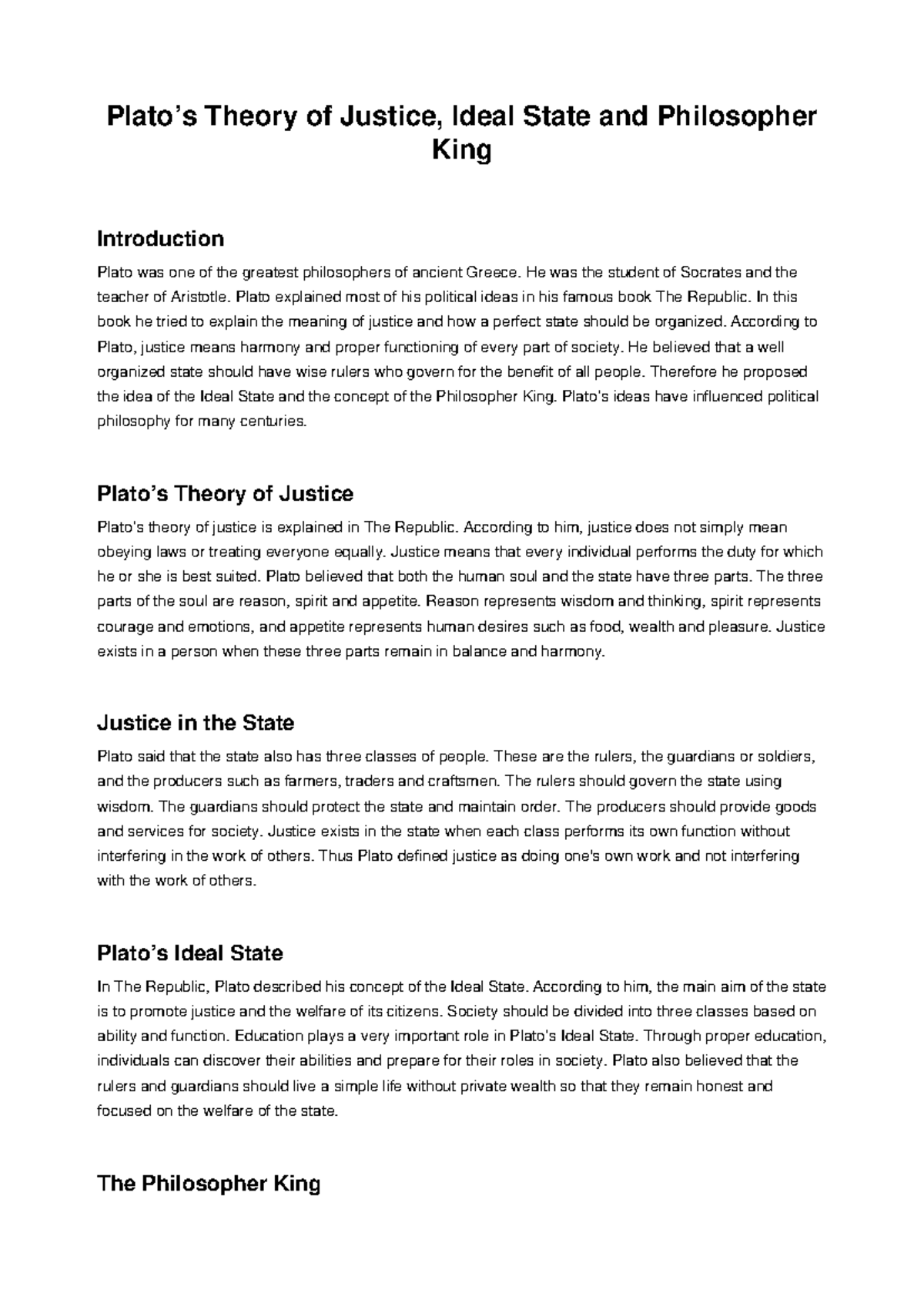 Plato's Theory of Justice & Ideal State: A Comprehensive Overview - Studocu