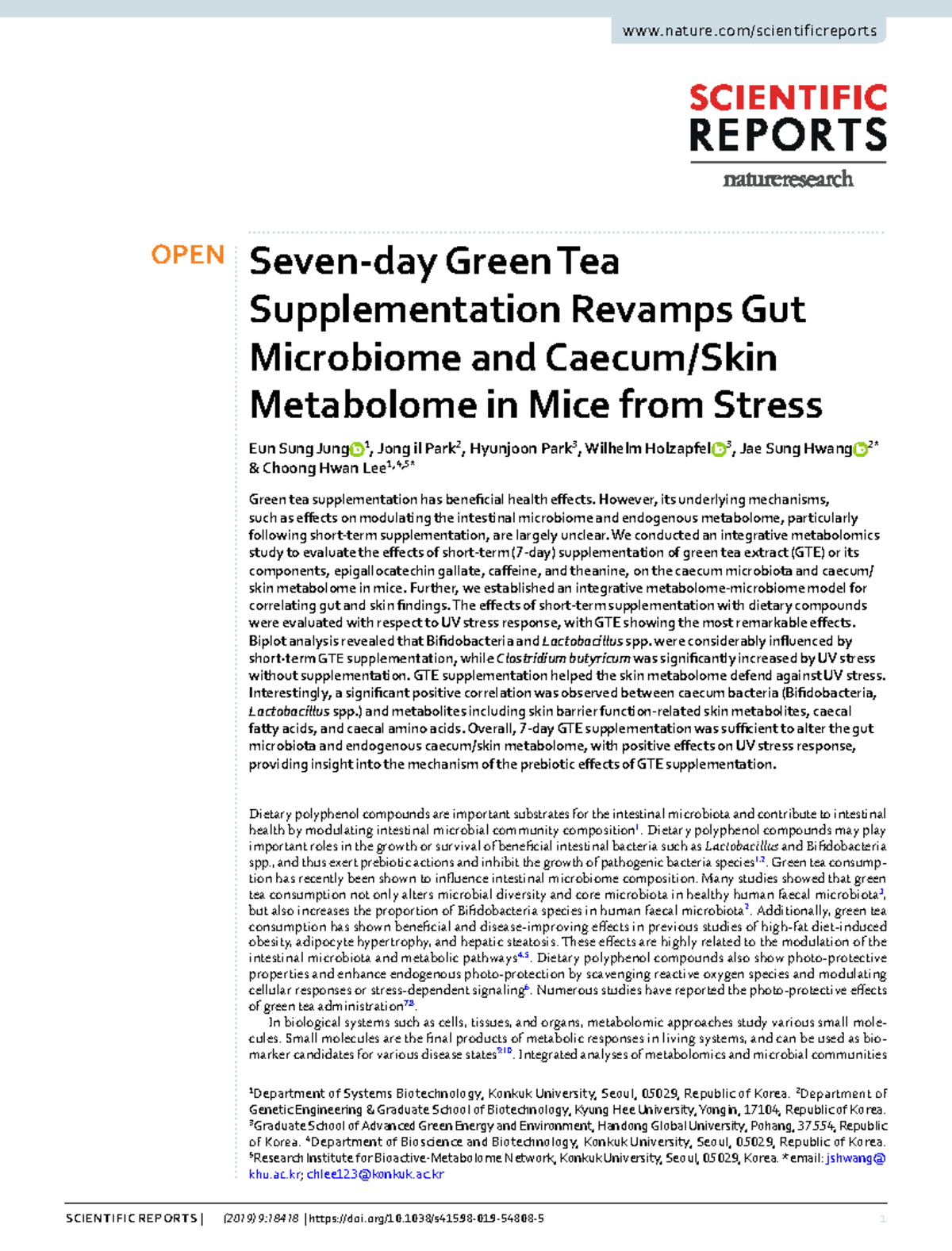 GTE Supplementation Modulates Gut Microbiome & Metabolome in Mice Under ...