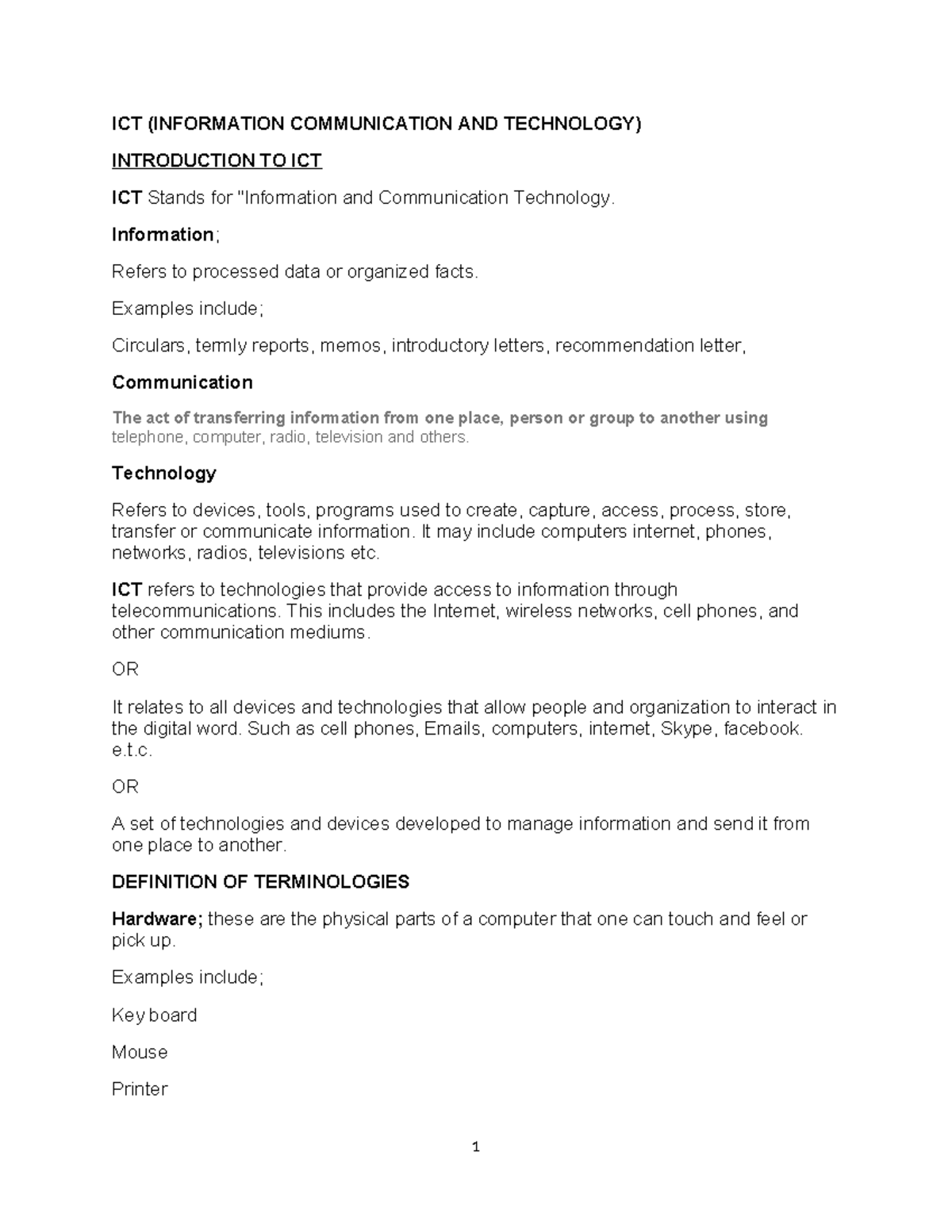 Ict 101 Introduction To Information Communication Technology Concepts