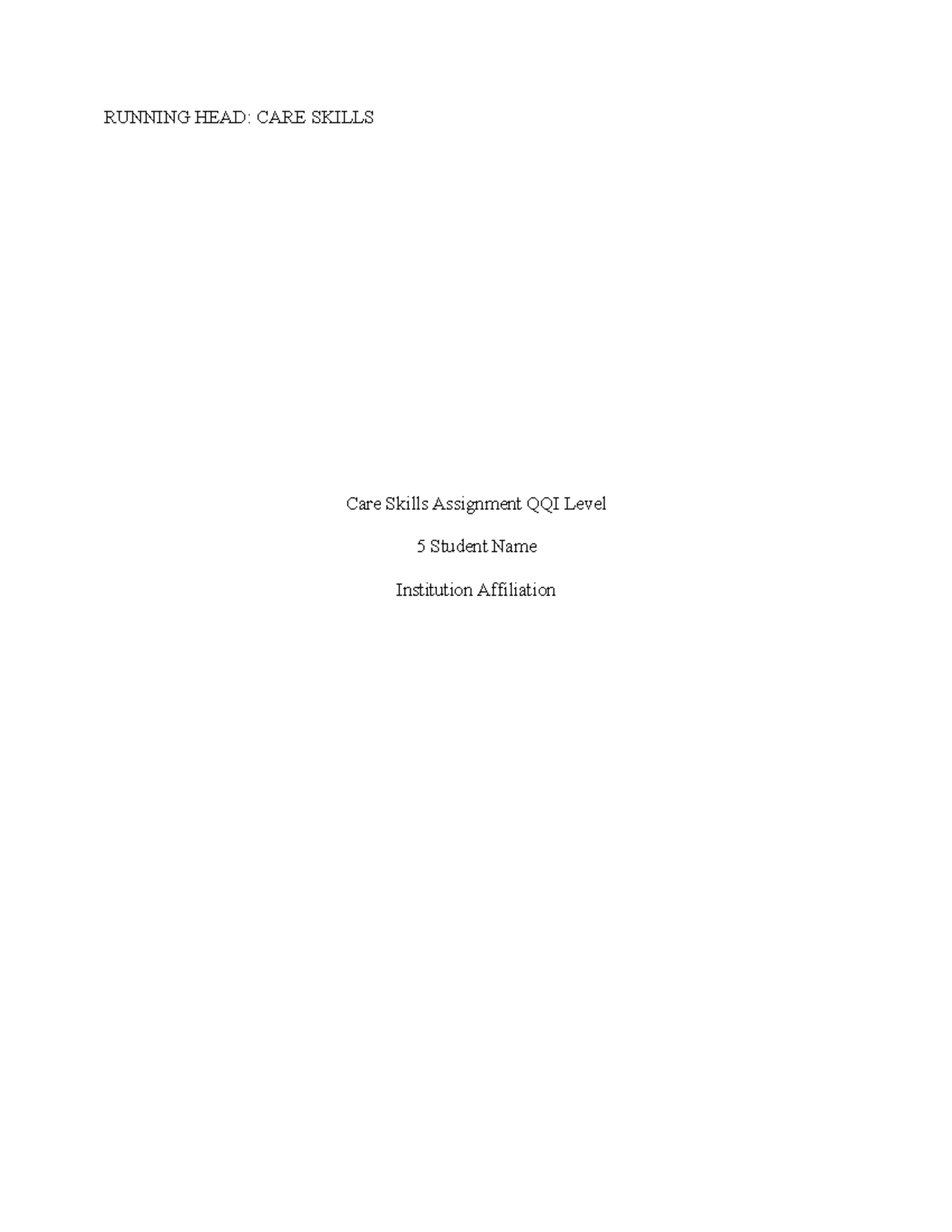 Care Skills Assignment: QQI Level 5 Demonstration and Reflections - Studocu