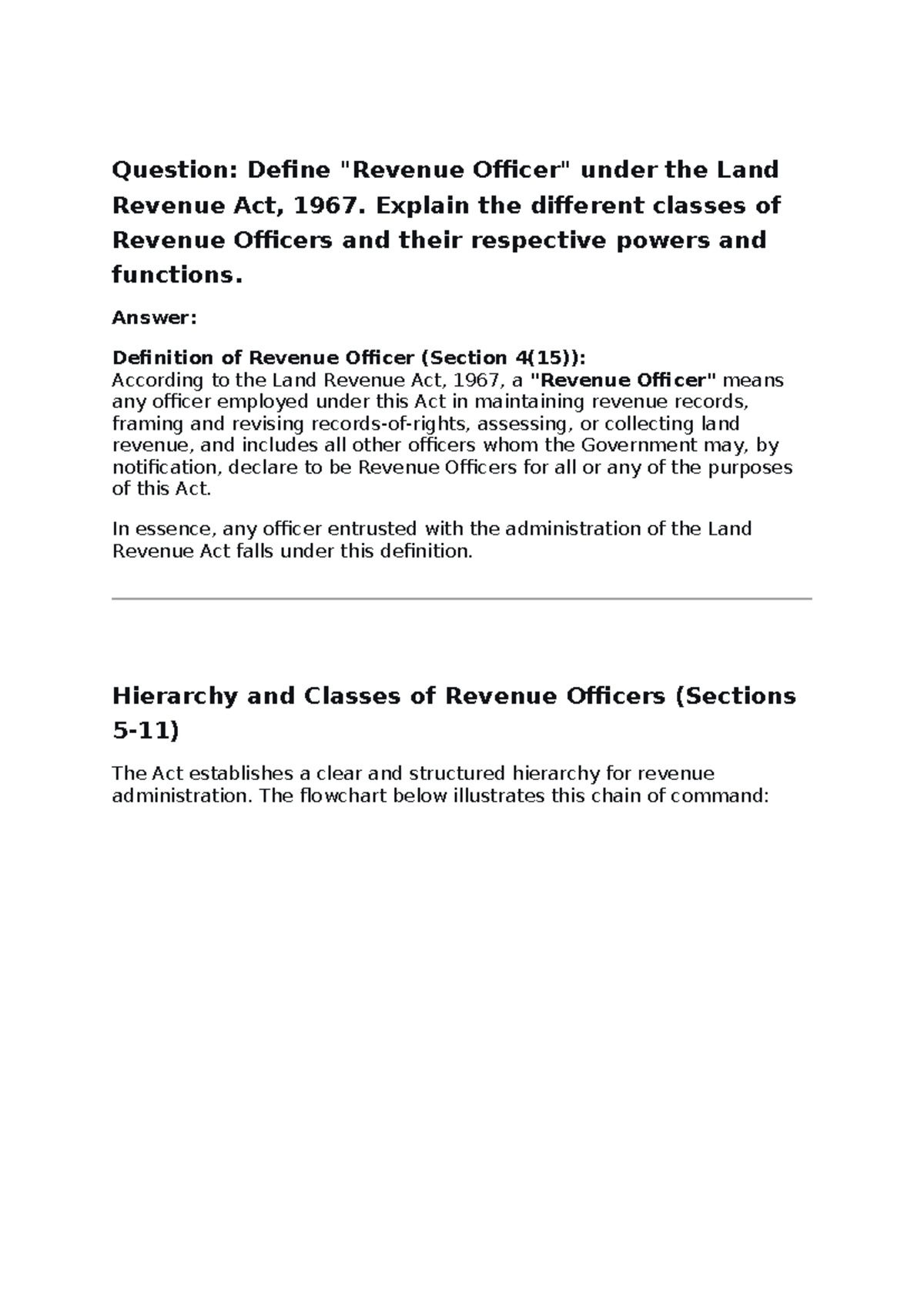 Land Revenue Act, 1967: Revenue Officers & Their Functions - Studocu