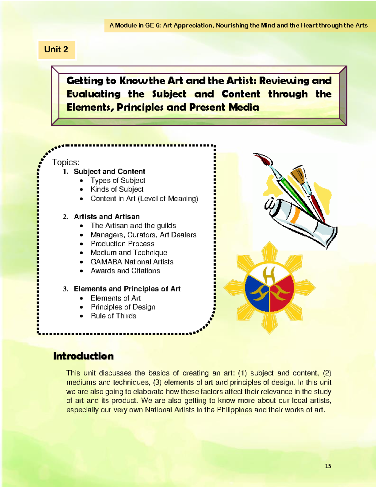 GE 6: Art Appreciation Unit 2 - Understanding Art, Artists, and ...