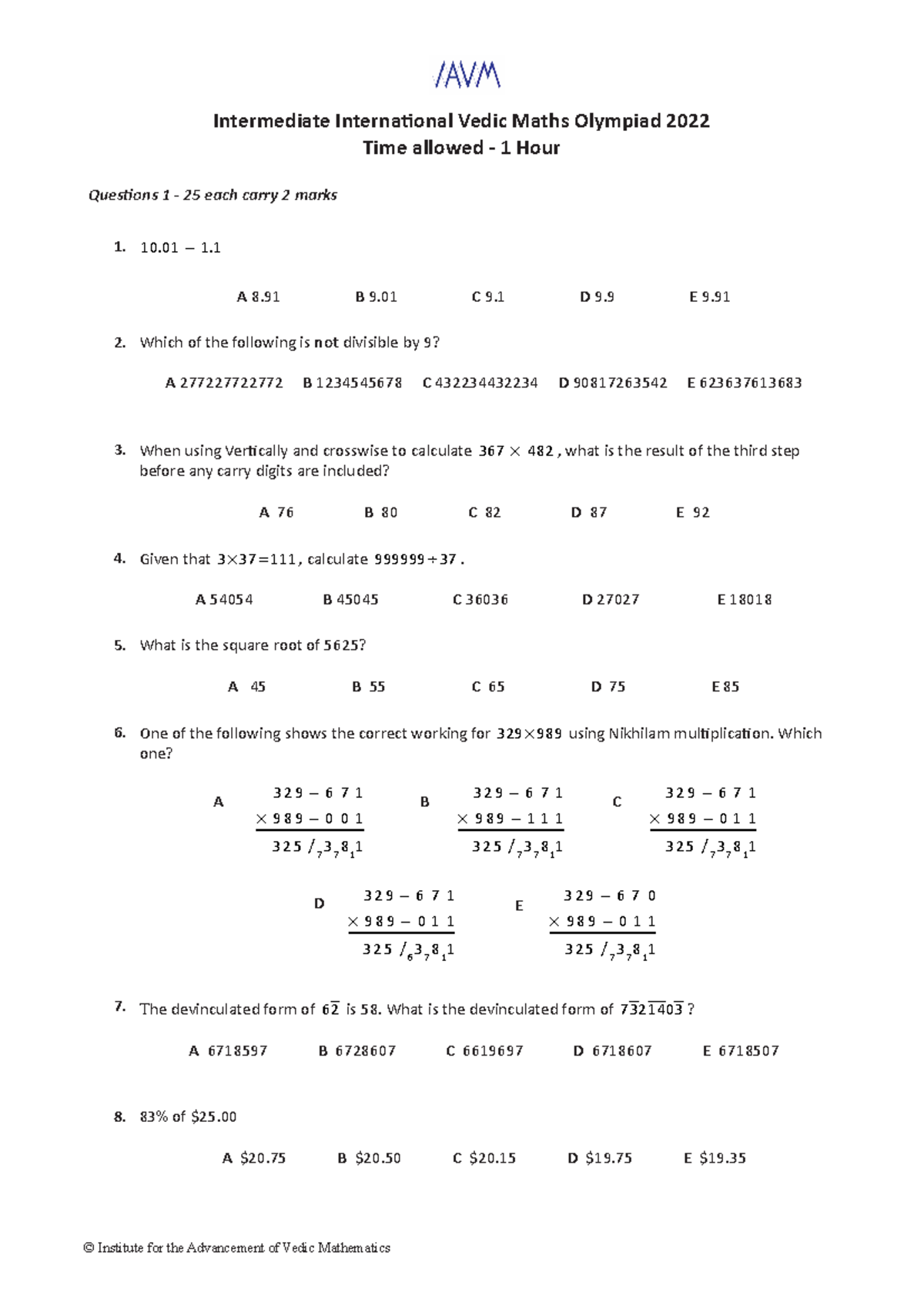 Intermediate IVMO 2022 - Question Paper and Answer Key - Studocu