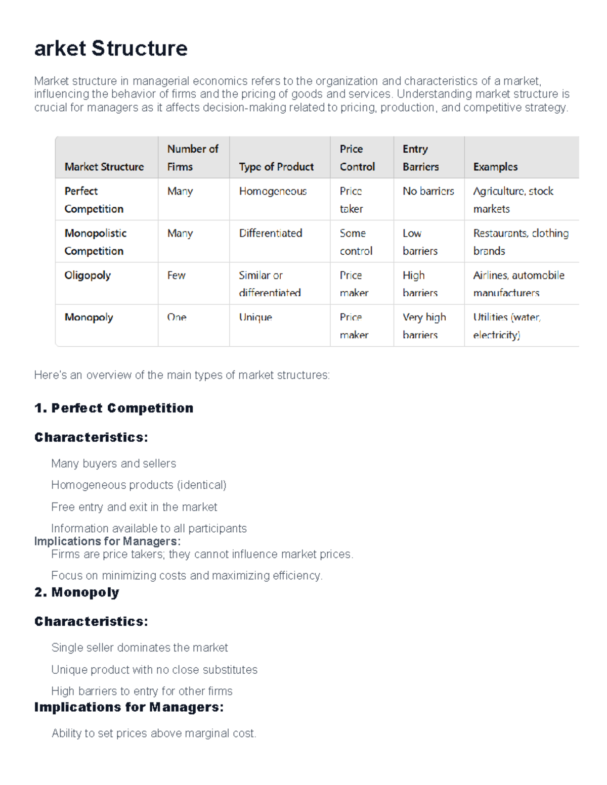 Unit 4: Market Structure in Managerial Economics - Studocu