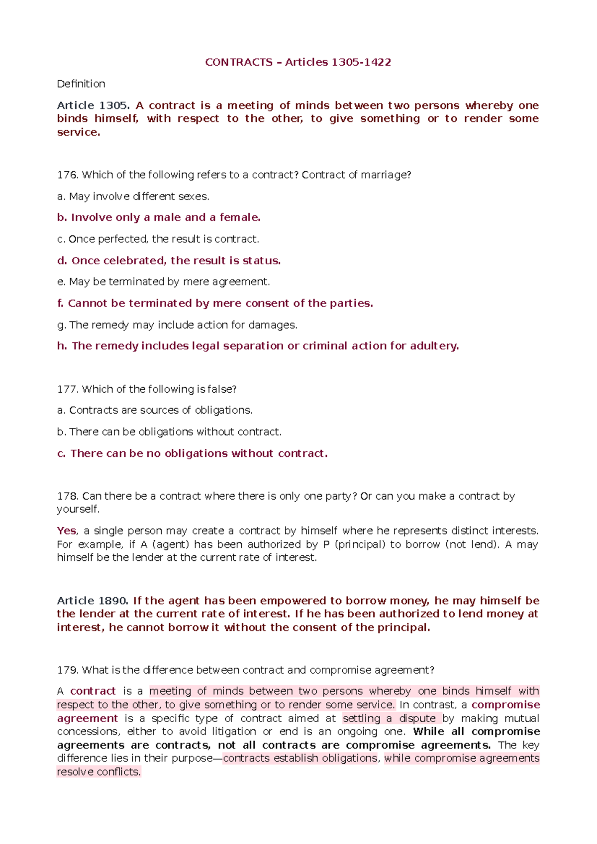 Contracts Overview and Key Articles: A Study Guide (Course Code: 8 ...