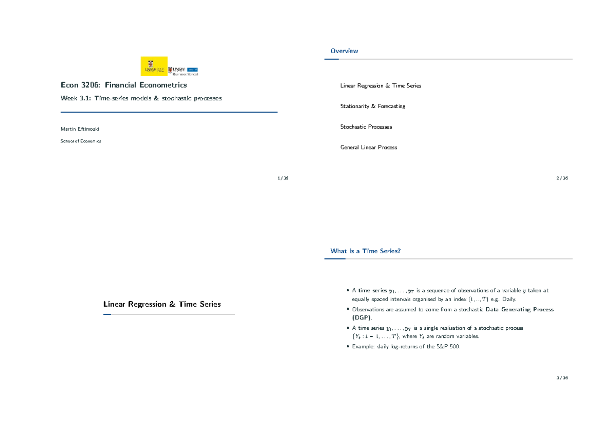 Econ 3206: Financial Econometrics Lecture Week 3 - Time Series ...
