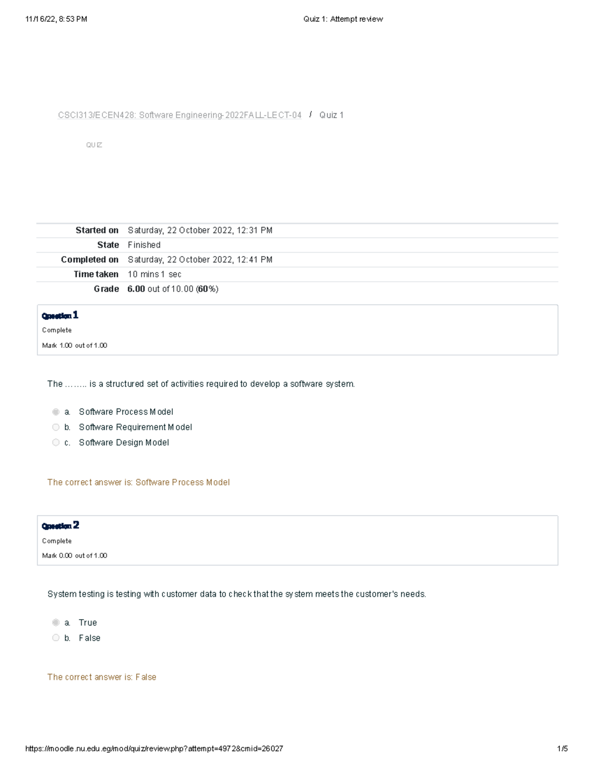 Quiz 1 - 2 - frf - Started on Saturday, 22 October 2022, 12:31 PM State Finished Completed on ...