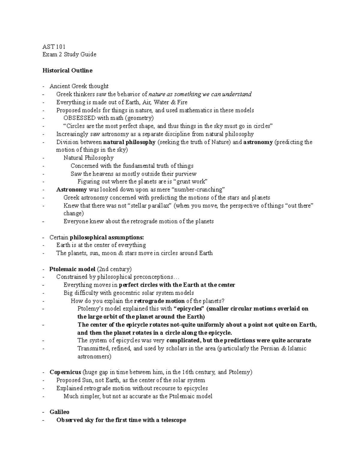 AST 101 Exam 2 Study Guide - Lecture Notes on Ancient Greek Astronomy ...