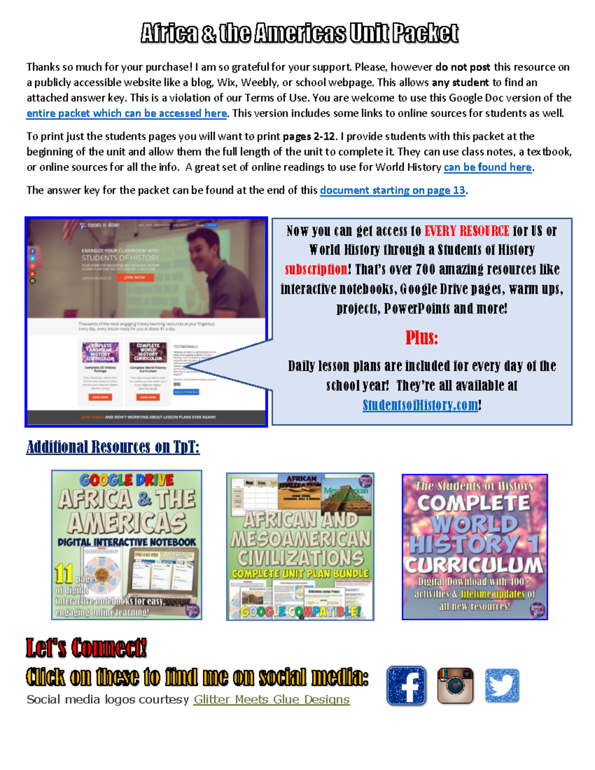 00 - Africa and Americas Complete Unit Guide Packet - Studeersnel