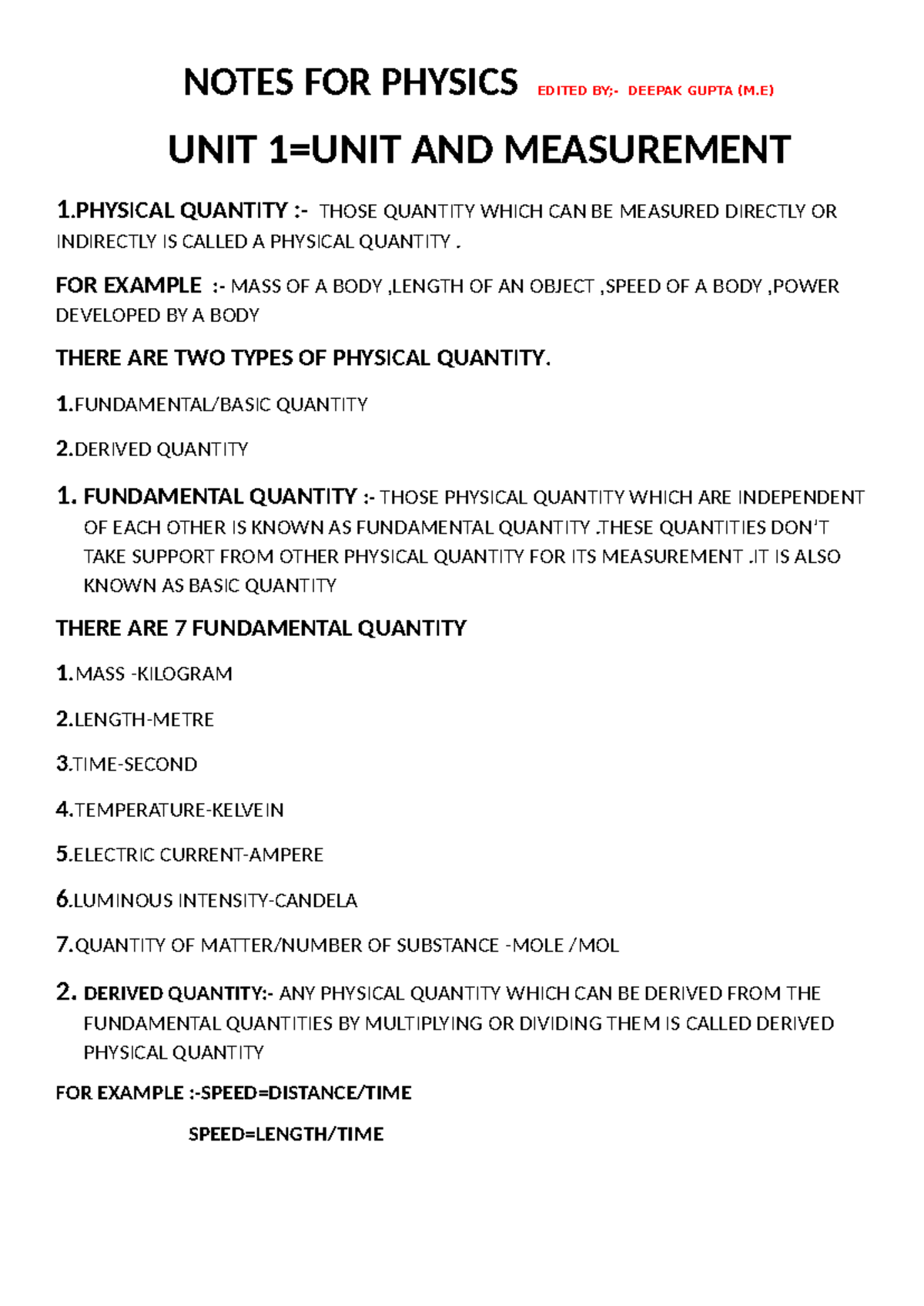 M.E Physics Notes: Unit and Measurement Overview - Studocu