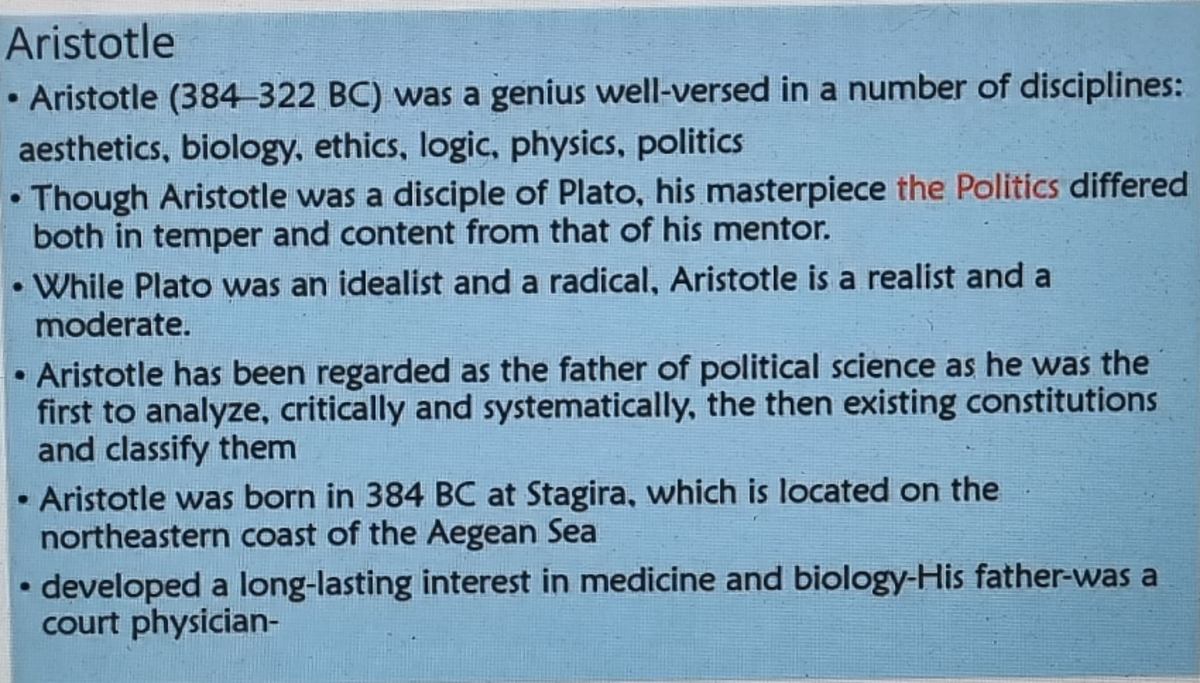 Aristotle - Political Science (UNIT 1) Lecture PPT Slides - Studocu
