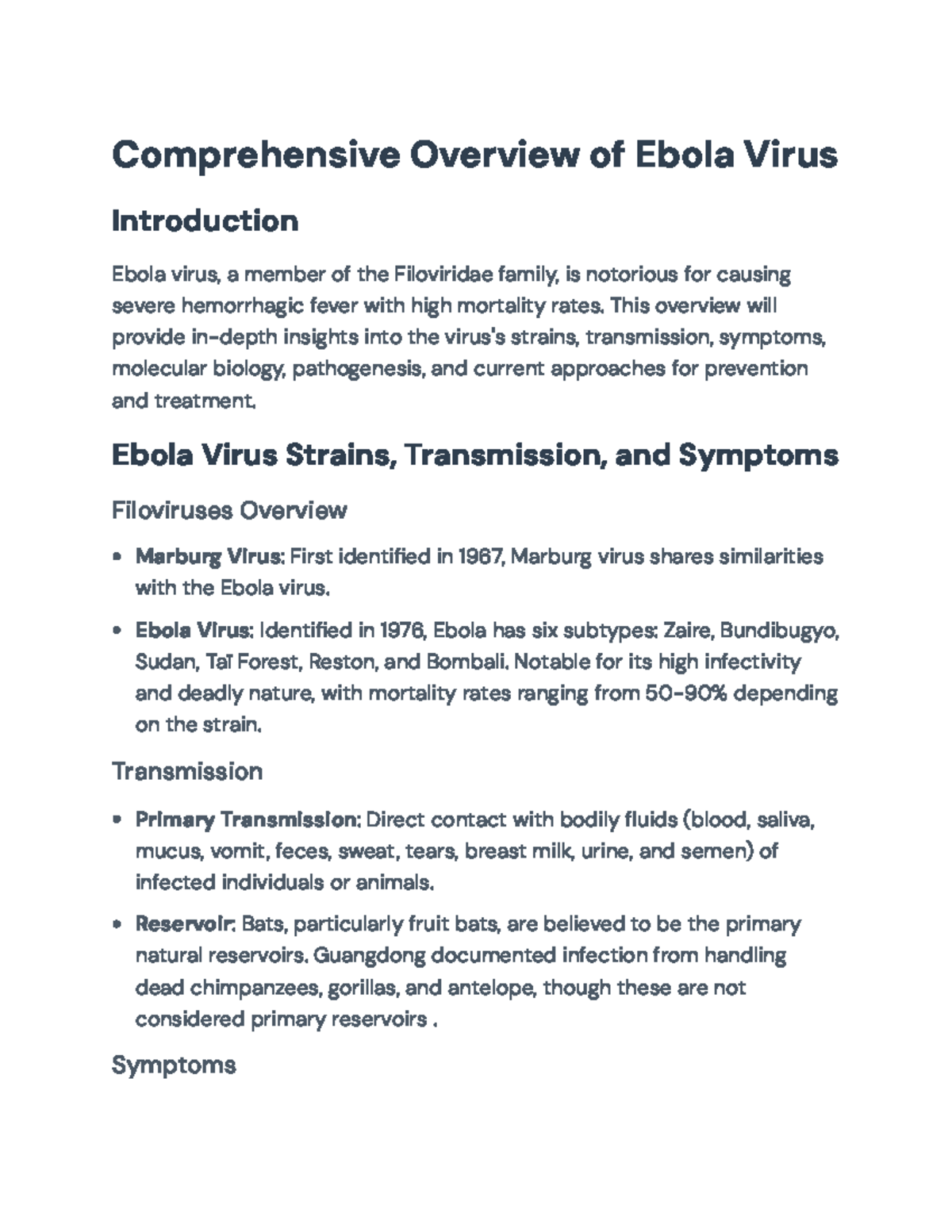 Ebola Virus Overview: Strains, Transmission, and Treatment Approaches ...