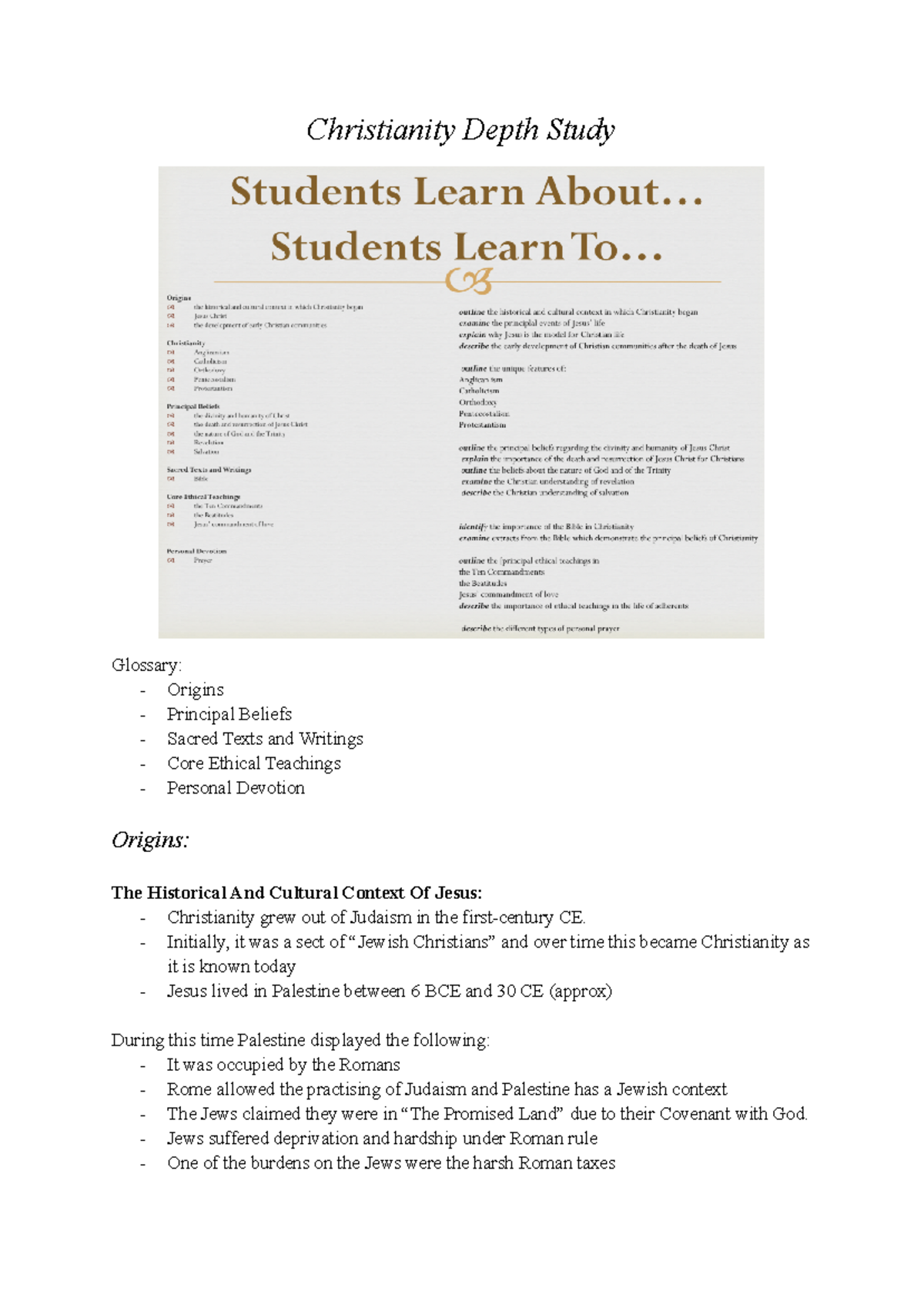 Christianity Depth Study Guide: Key Concepts and Beliefs - Studocu