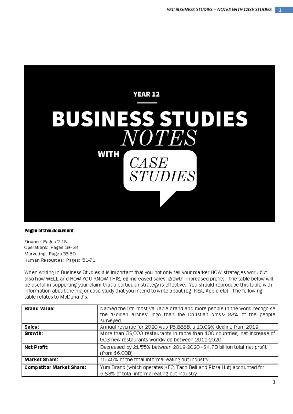 HSC BUSINESS STUDIES CASE STUDIES NOTES AND ANALYSIS - Studocu
