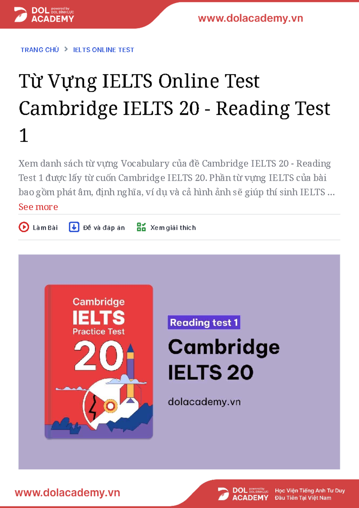 CAM 20 - IELTS Online Test Vocabulary for Reading Test 1 - Studocu