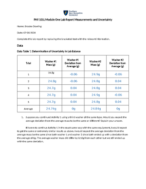 Projectile Motion - Lab - PHY 101L Module Three Lab Report Projectile Motion Name: Josiah Starr ...