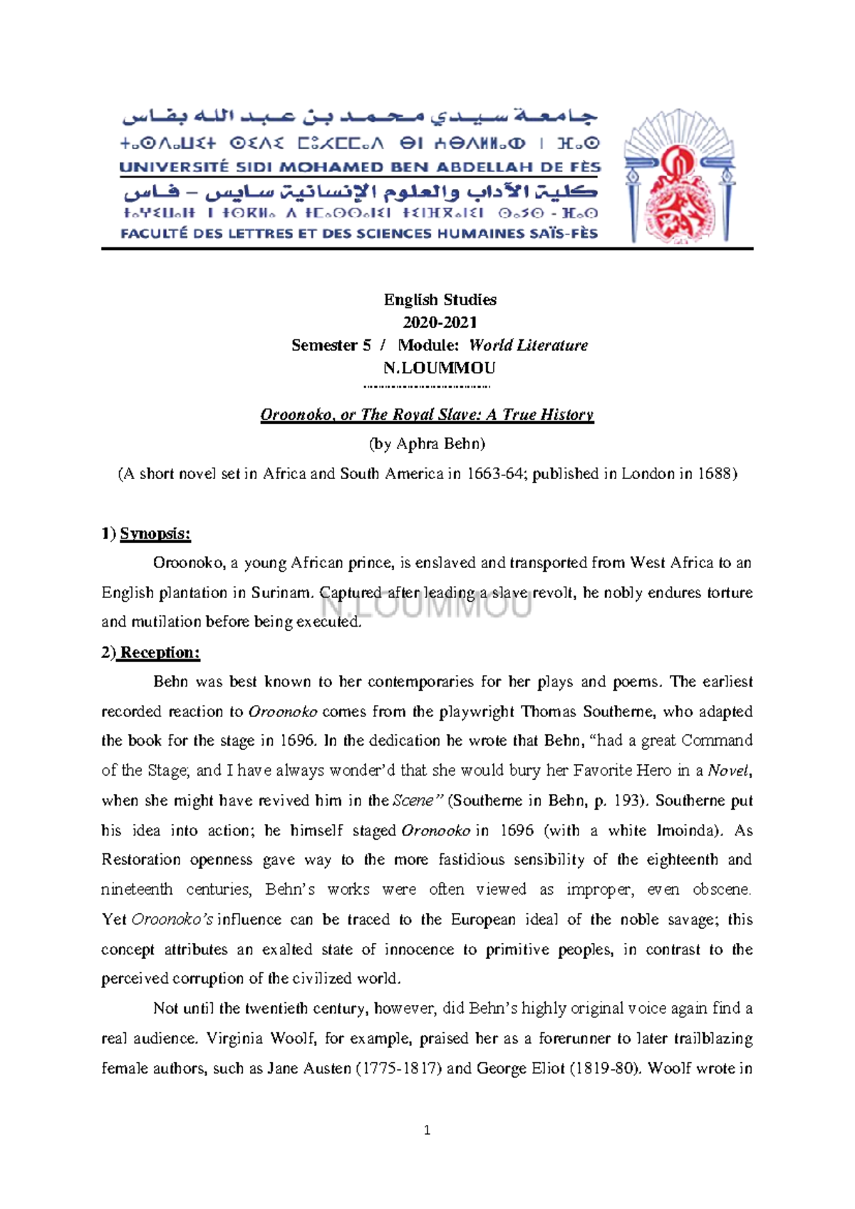 S5. Module 1: Analyzing Aphra Behn’s Oroonoko - Historical Context ...