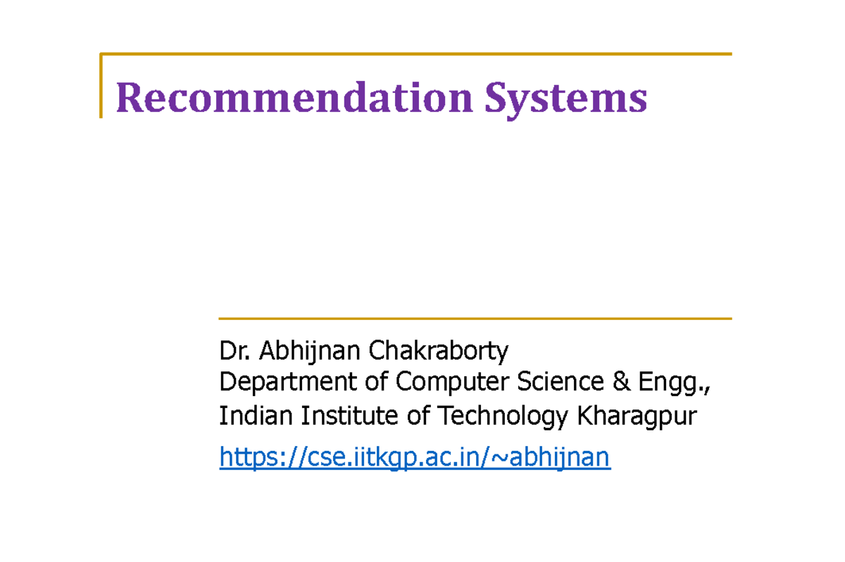 06-Recommendation Systems: An Overview of Recommender Techniques - Studocu
