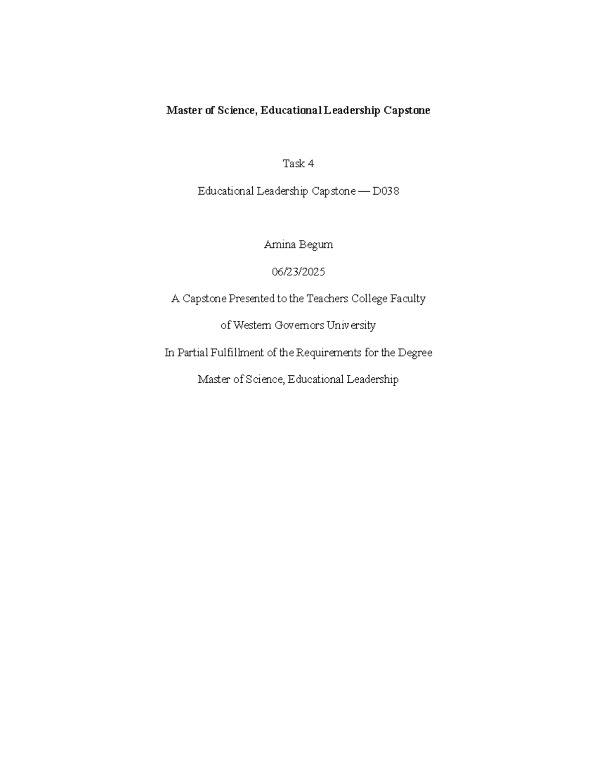 WGU D038 Educational Leadership Capstone: Enhancing Behavior Management ...