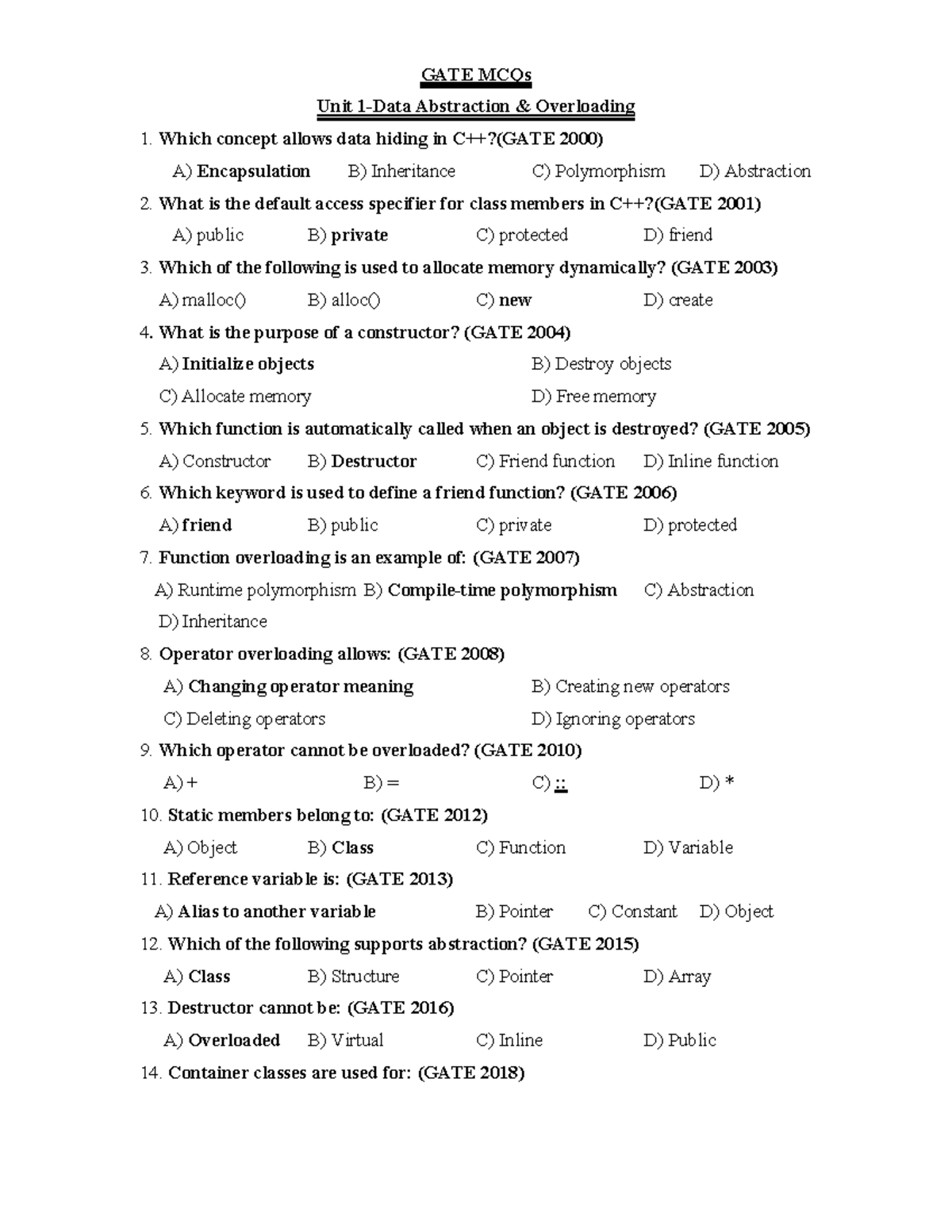 GATE 2023 CPP MCQs Study Material for Exam Preparation - Studocu
