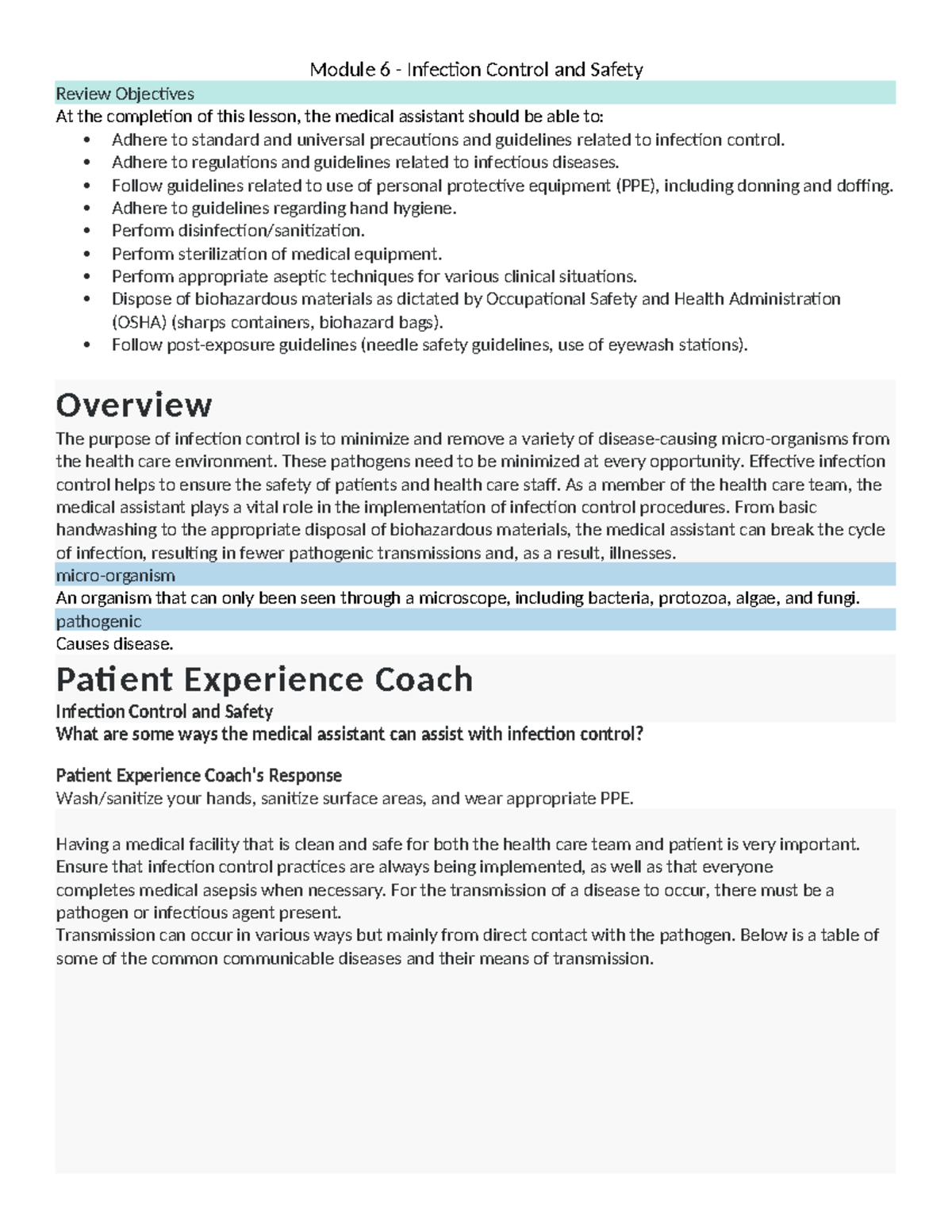 Module 6: Infection Control & Safety Guidelines for Medical Assistants ...