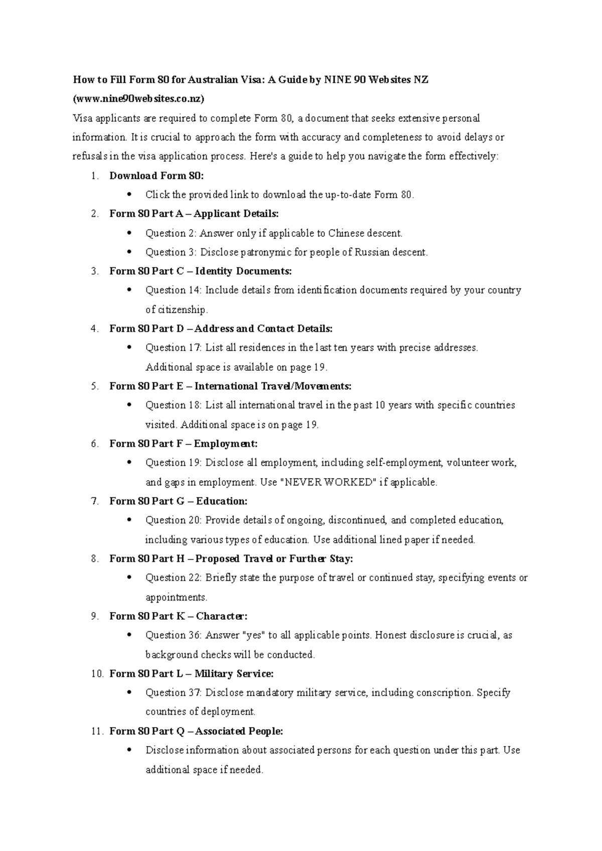 Guide to Completing Form 80 for Australian Visa Applications - Studocu