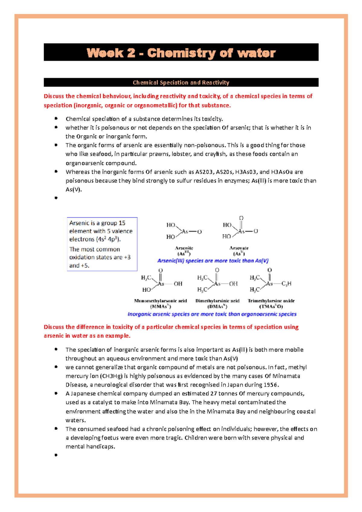 Week 2 - Chemistry of Water: Lectures 4-6 Overview & Key Concepts - Studocu