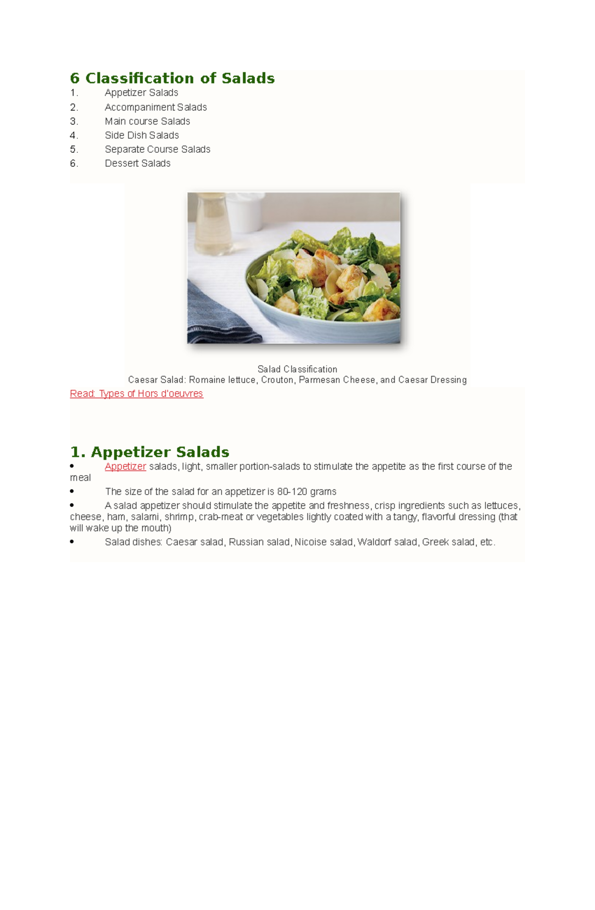 Classification of Salads and Table Setup Guide for Culinary Studies ...