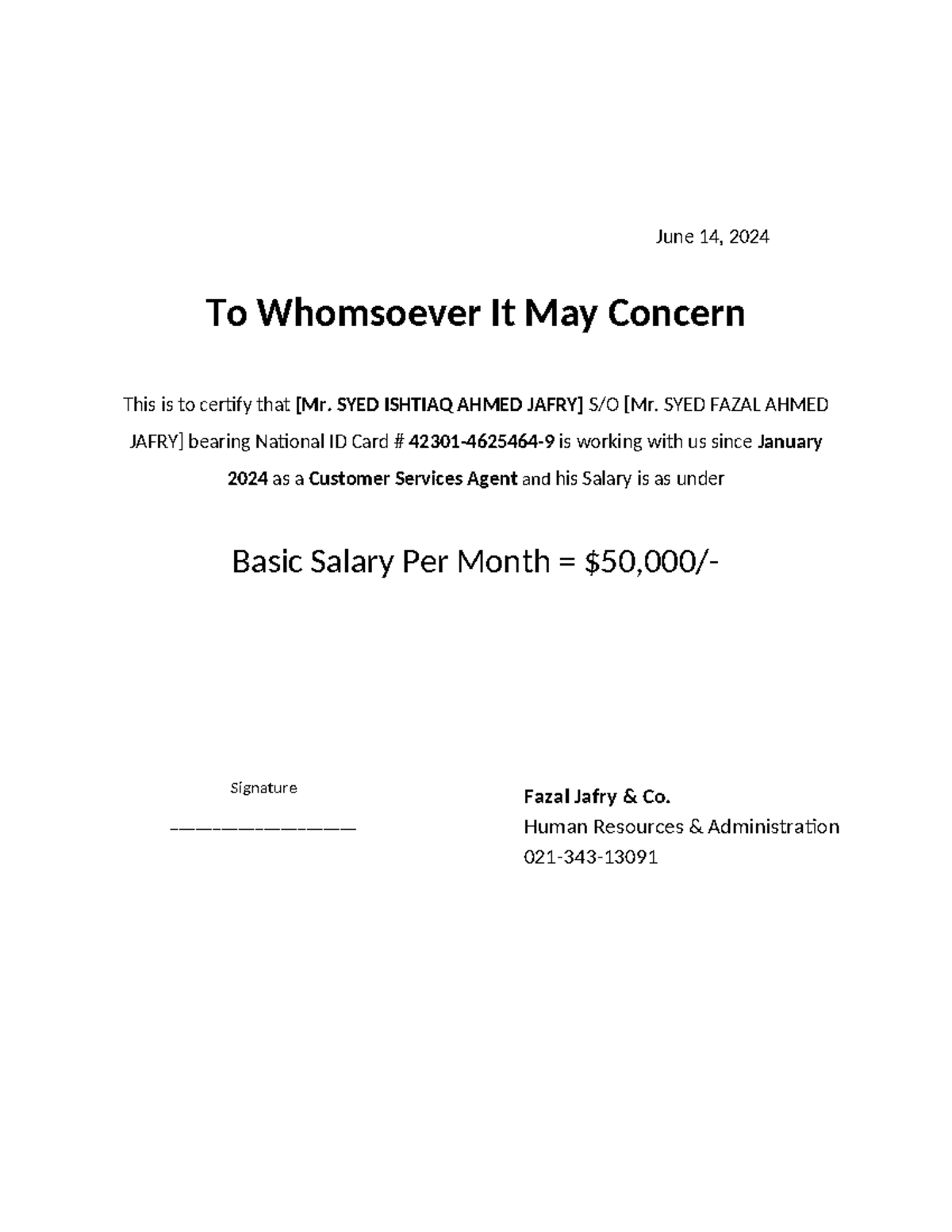 To whome it may concern salary certificate template - Computer science ...