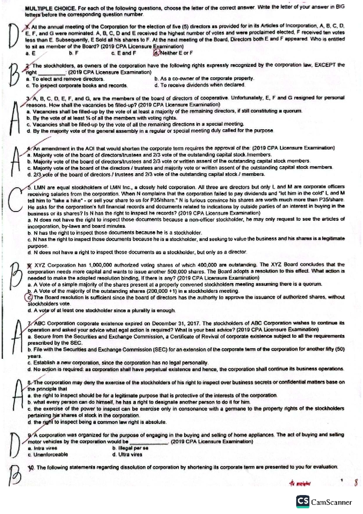 RFBT - Multiple Choice Questions from 2019 CPA Licensure Exam - Studocu
