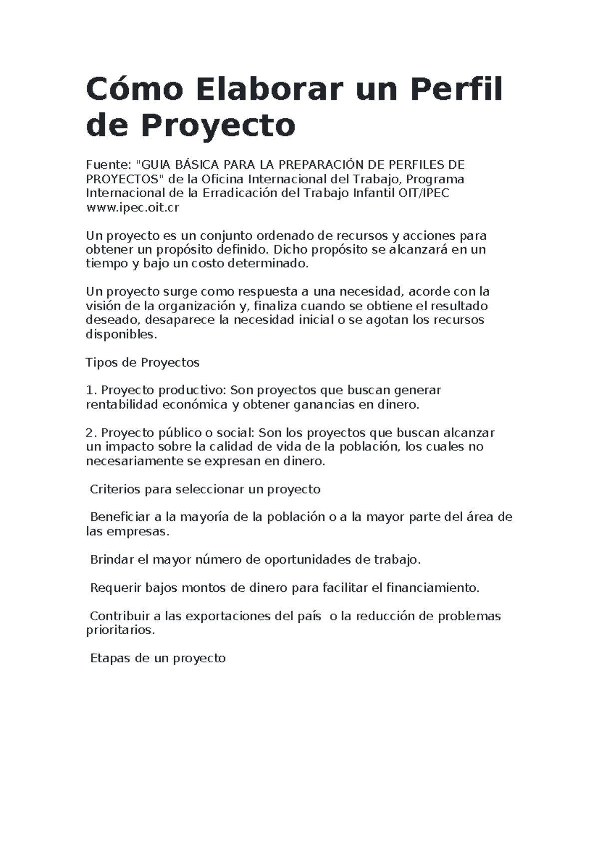 Cómo Elaborar un Perfil de Proyecto: Guía Práctica y Etapas Clave - Studocu