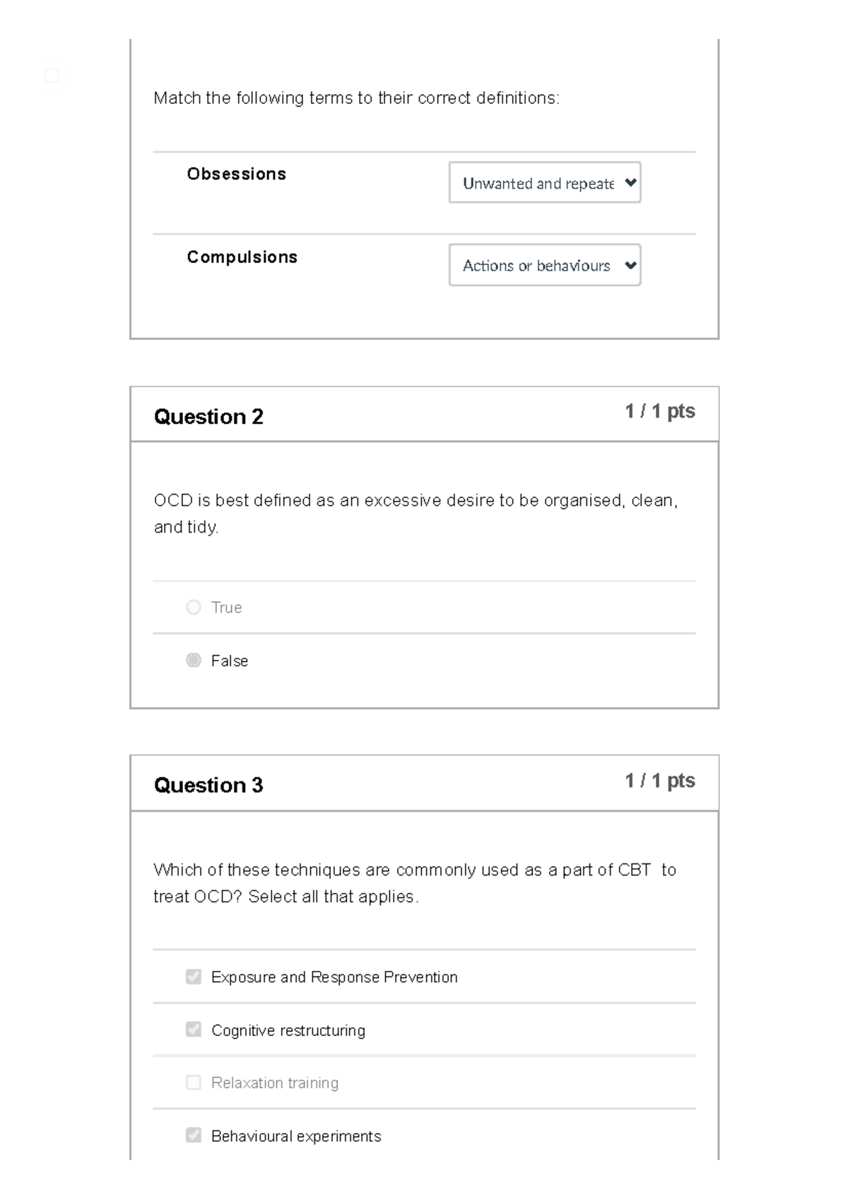 Module 7 Practice Quiz: OCD & CBT Techniques OLET1634 - Studocu