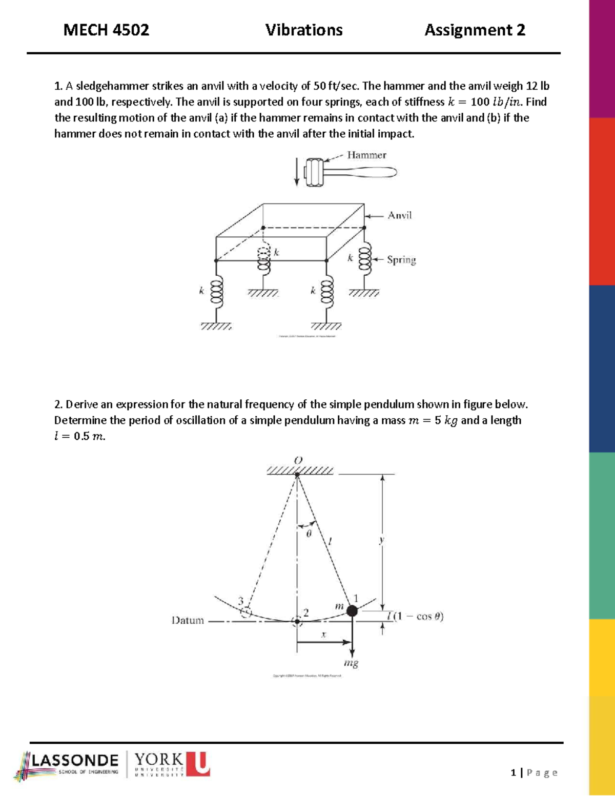 MECH 4502 Vibrations Assignment 2: Anvil Impact & Pendulum Analysis ...
