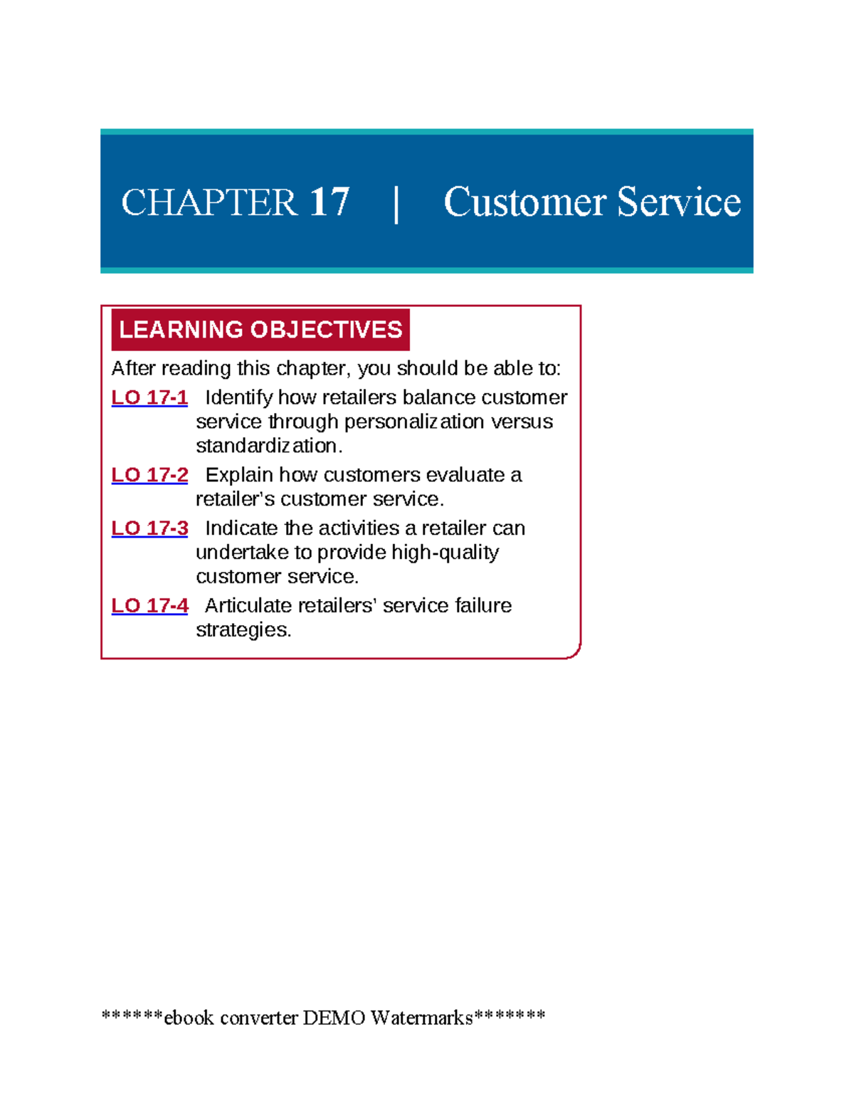 Chapter 17 - Customer Service - CHAPTER 17 | Customer Service LEARNING ...