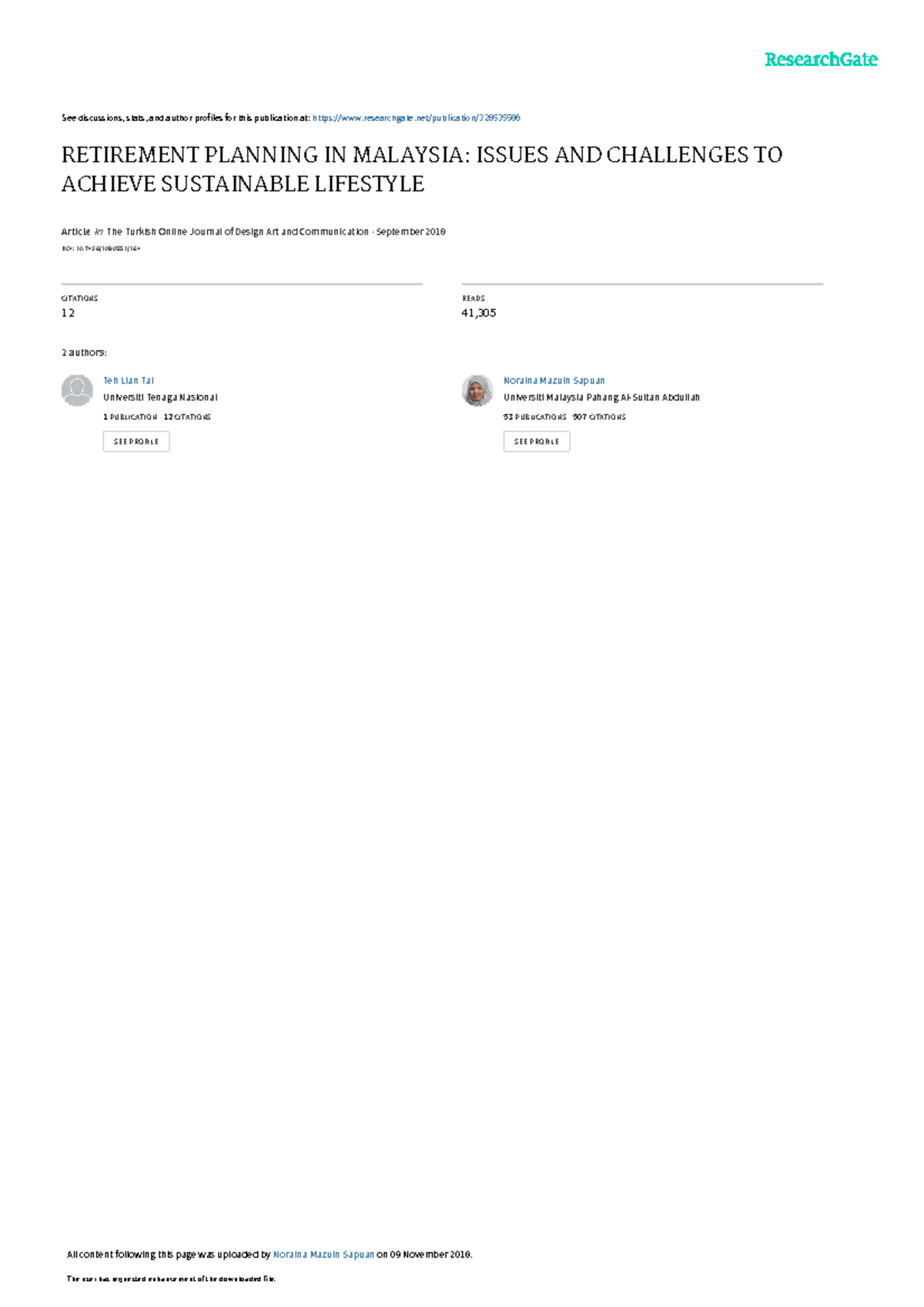 Retirement Planning in Malaysia: Issues & Challenges (Course Code: RET ...