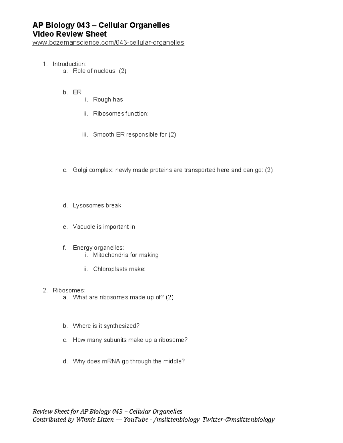 AP Biology 043 Cellular Organelles Video Review Sheet - Studocu