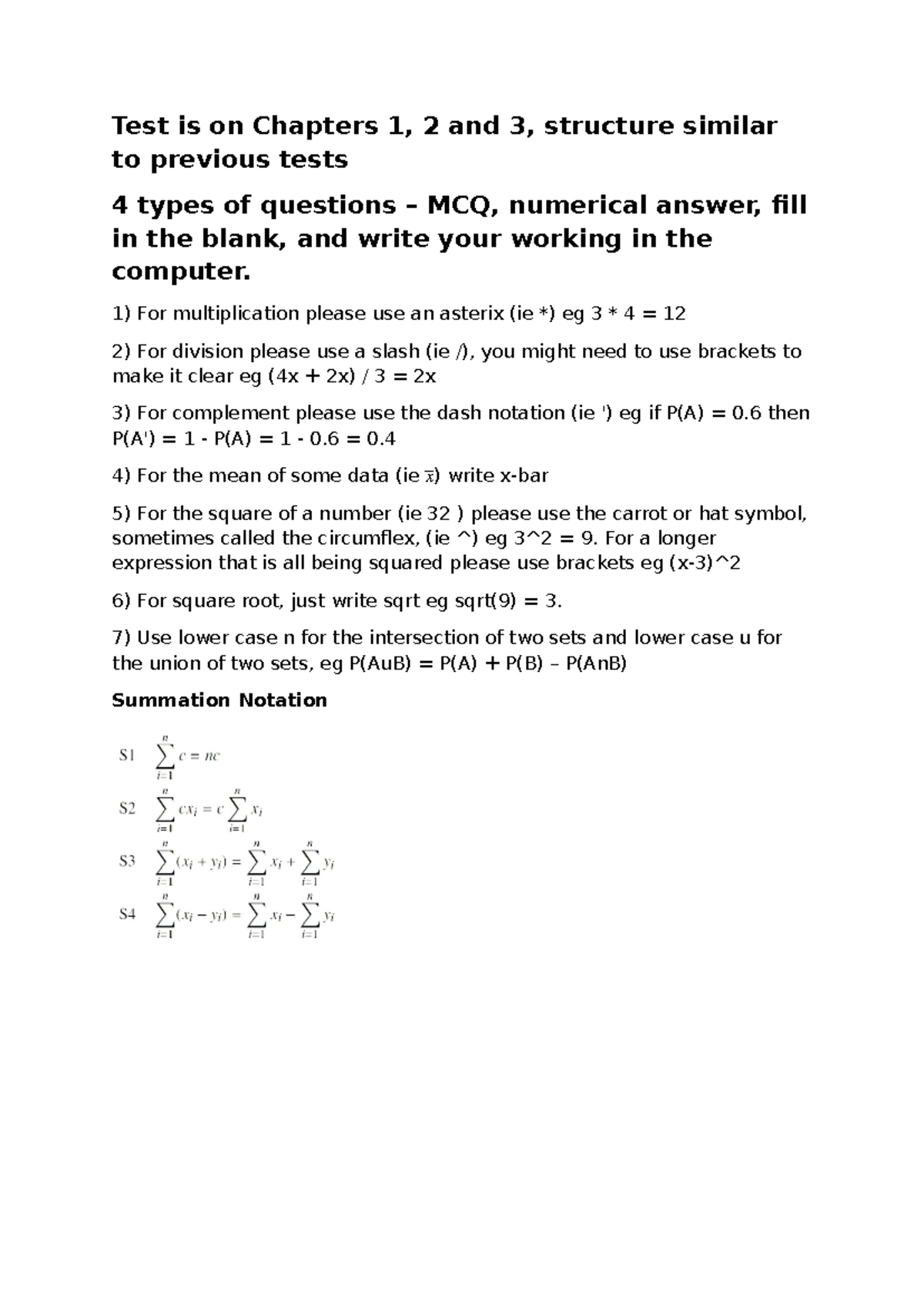 STAT Test 1 Revision - Test is on Chapters 1, 2 and 3, structure ...