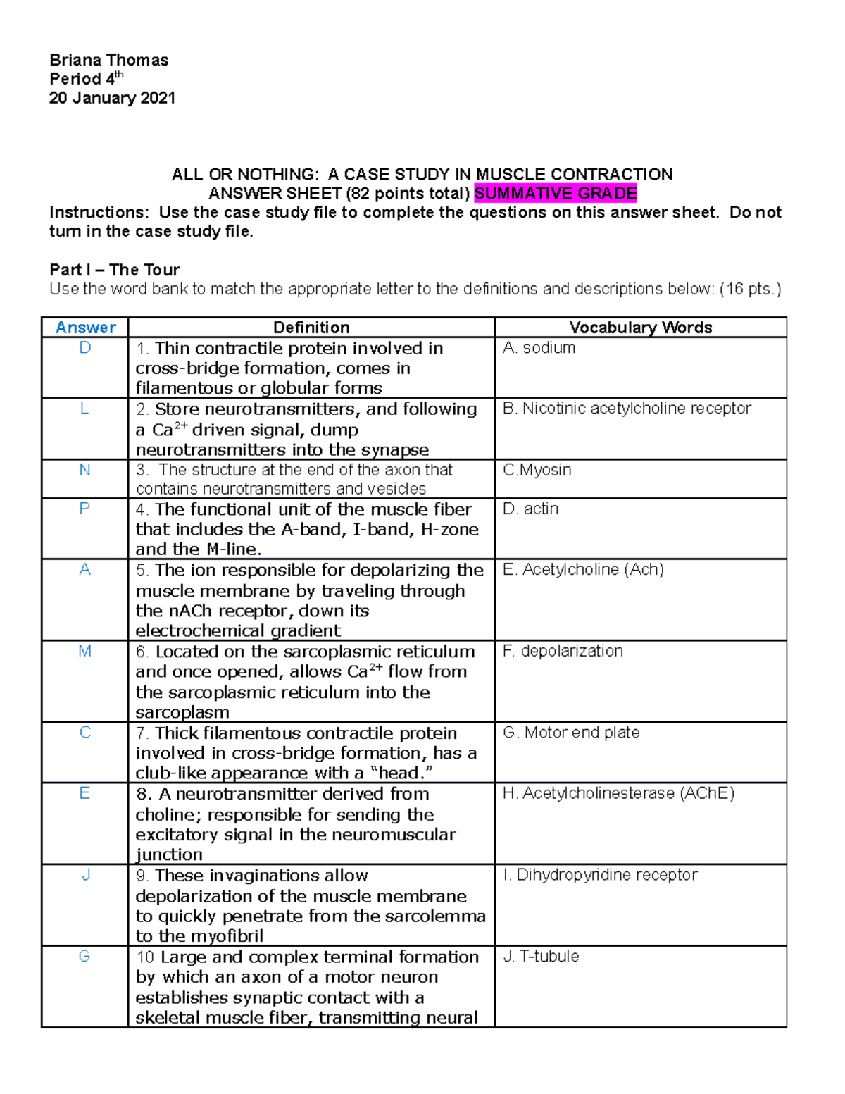 Case Study Answer Sheet: All or Nothing Muscle Contraction (20 Jan 2021 ...