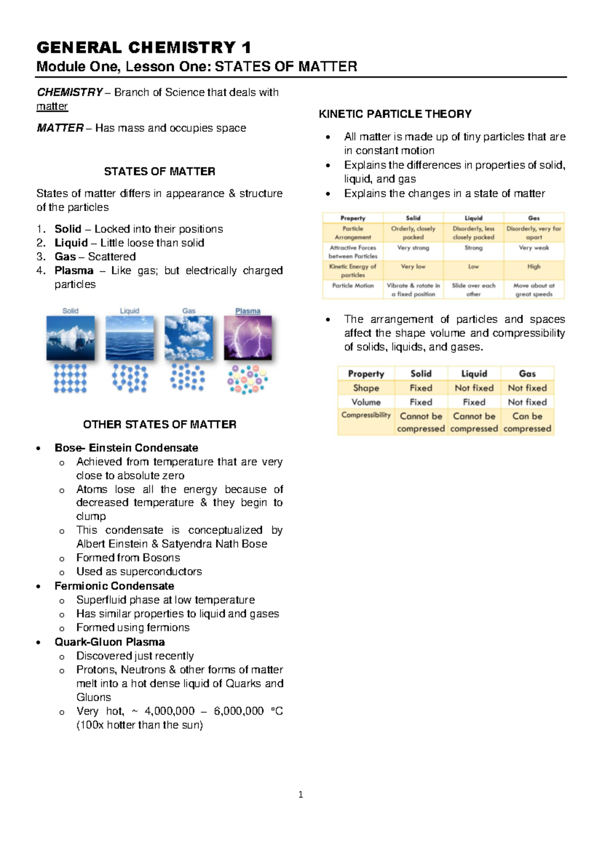 Module 1 GEN CHEM: Understanding States & Changes of Matter - Studocu